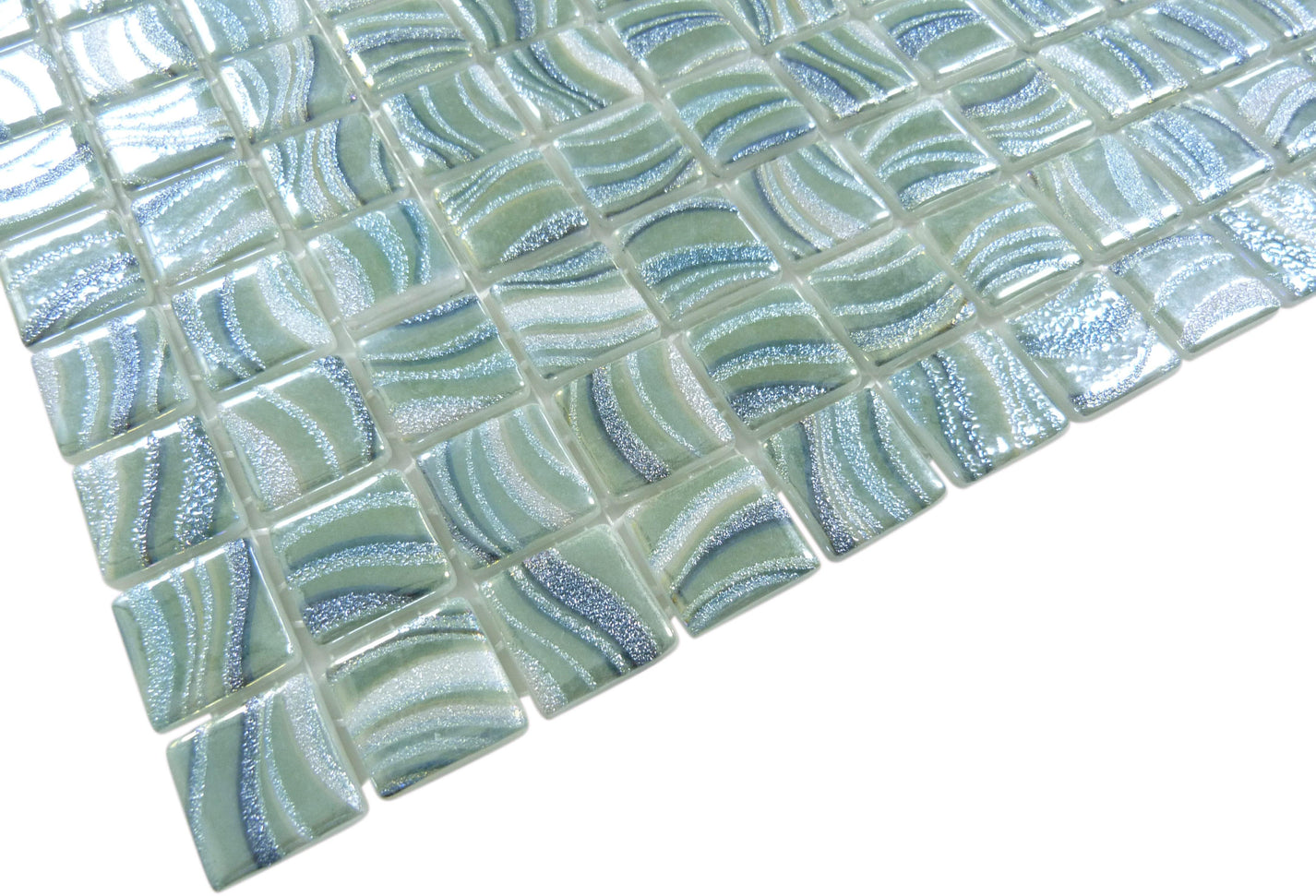 Glitter Jade 1x1 Glossy Glass Tile | Oasis Tile
