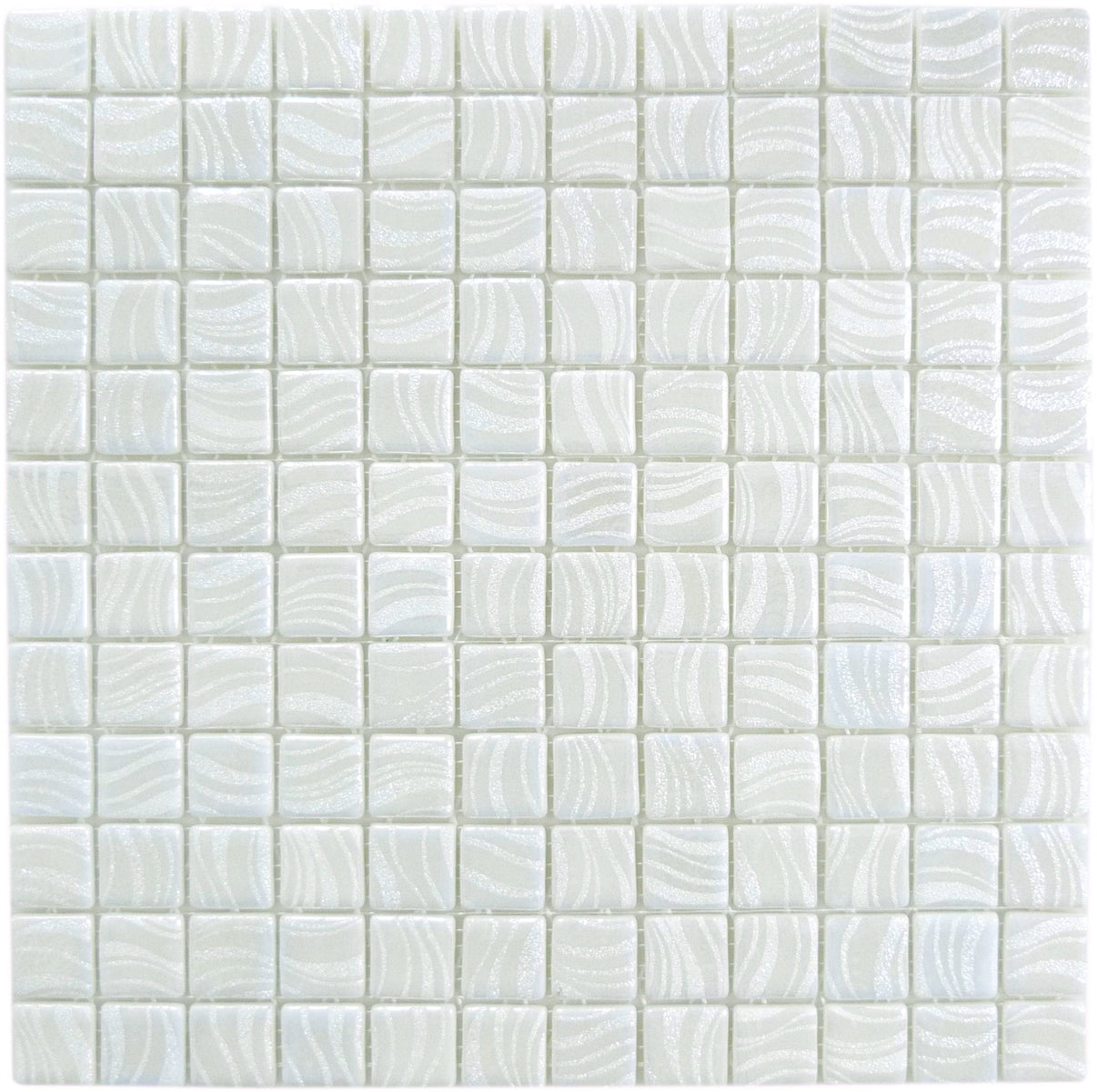 Glitter White 1x1 Glossy Glass Tile | Oasis Tile
