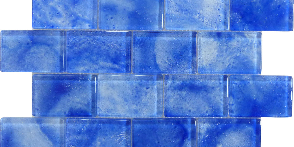 Frothy Swirls Azulejo Art Blue 2x3 Glossy Glass Tile | Oasis Tile