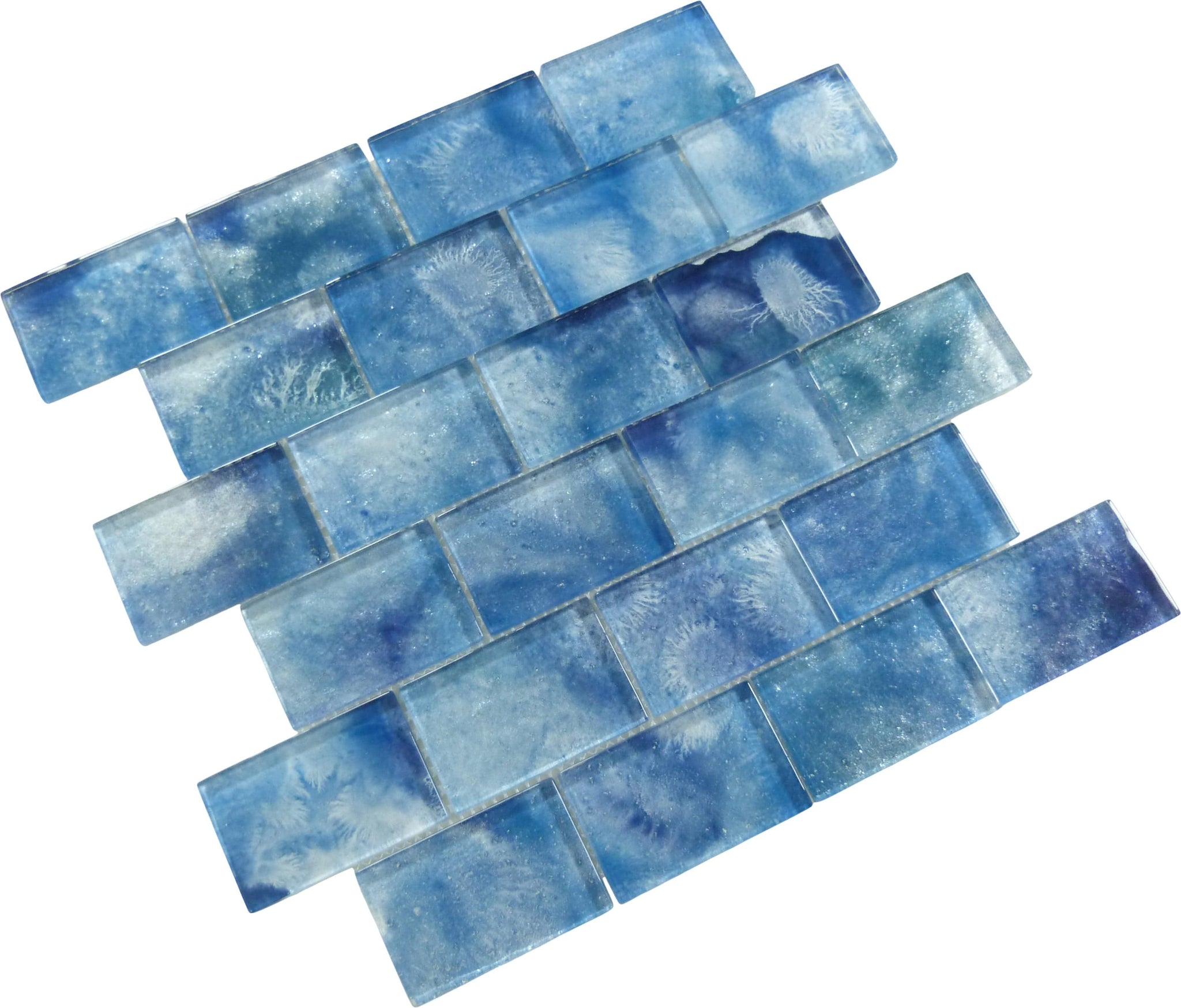 Frothy Swirls Ink Drops Blue 2x3 Glossy Glass Tile | Oasis Tile