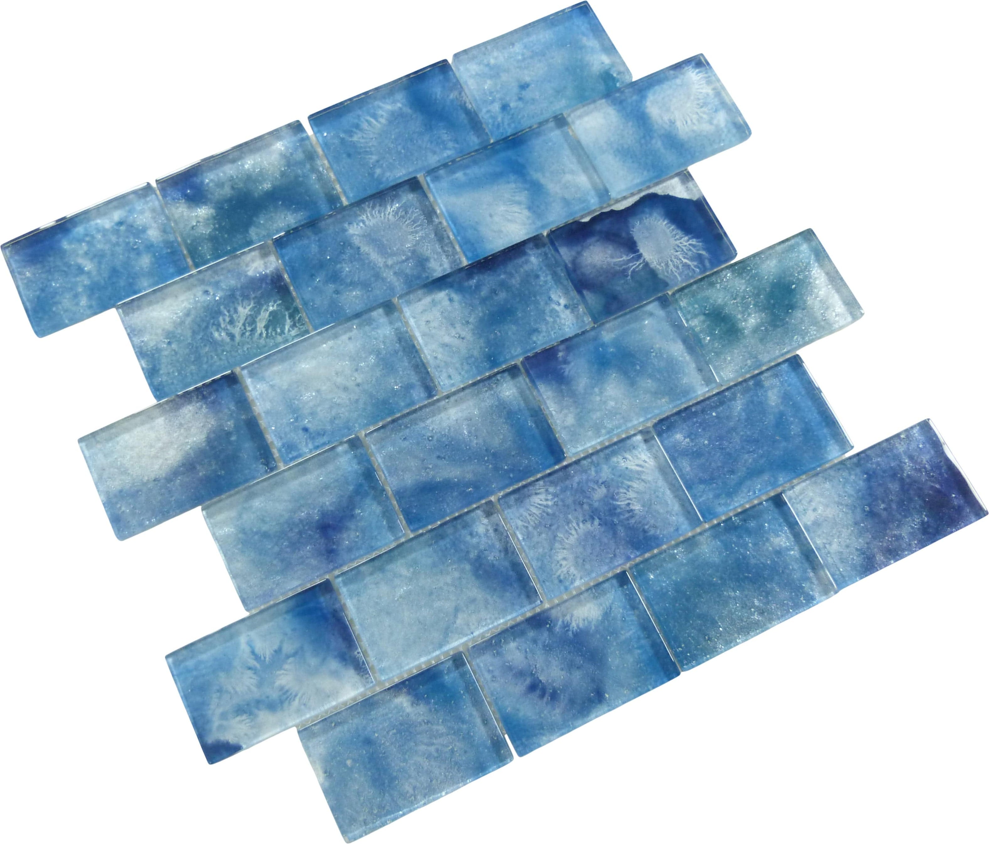 Frothy Swirls Ink Drops Blue 2x3 Glossy Glass Tile | Oasis Tile