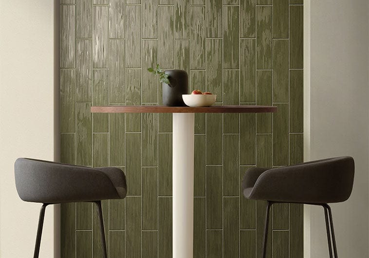 Groove Bass Green 3x12 Glossy Porcelain Tile | Oasis Tile