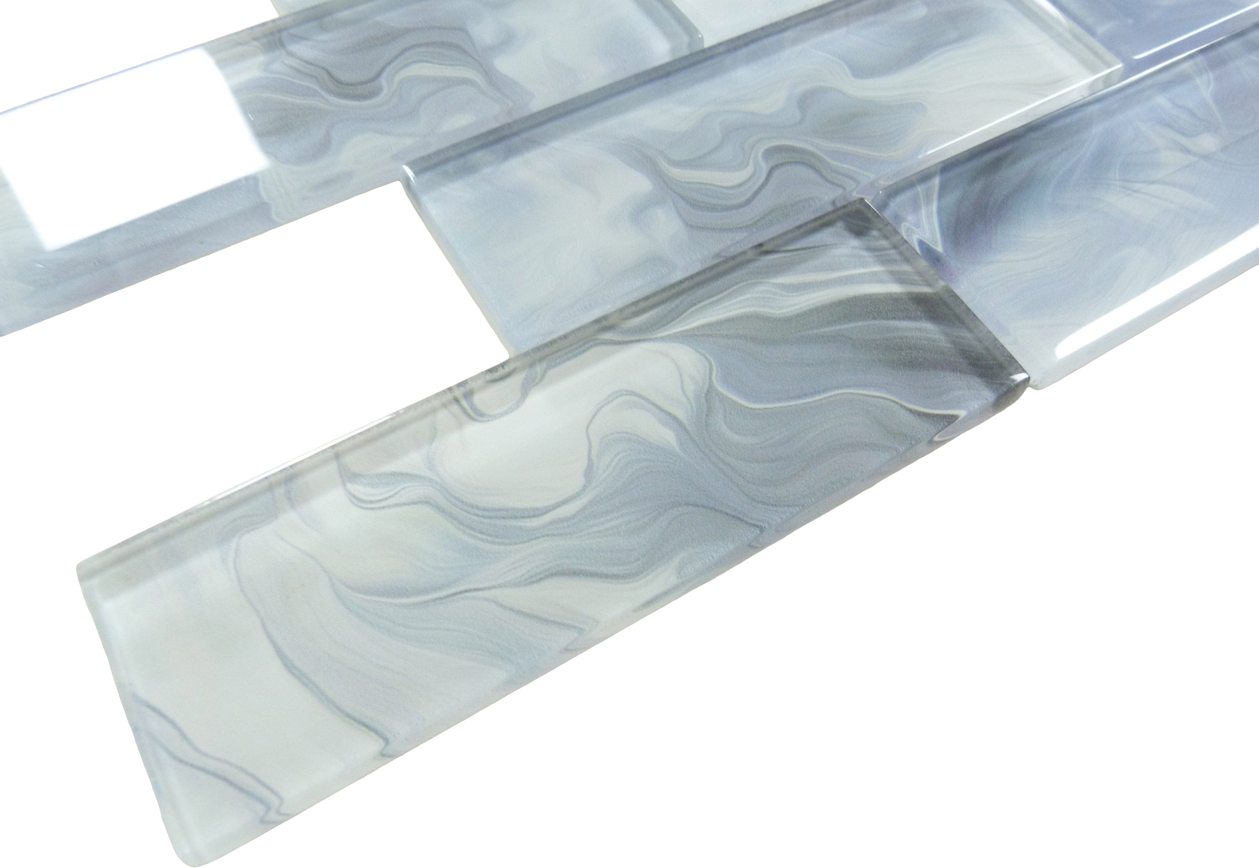 Legend Enchanted Merlin Grey 2x6 Glossy Glass Tile | Oasis Tile