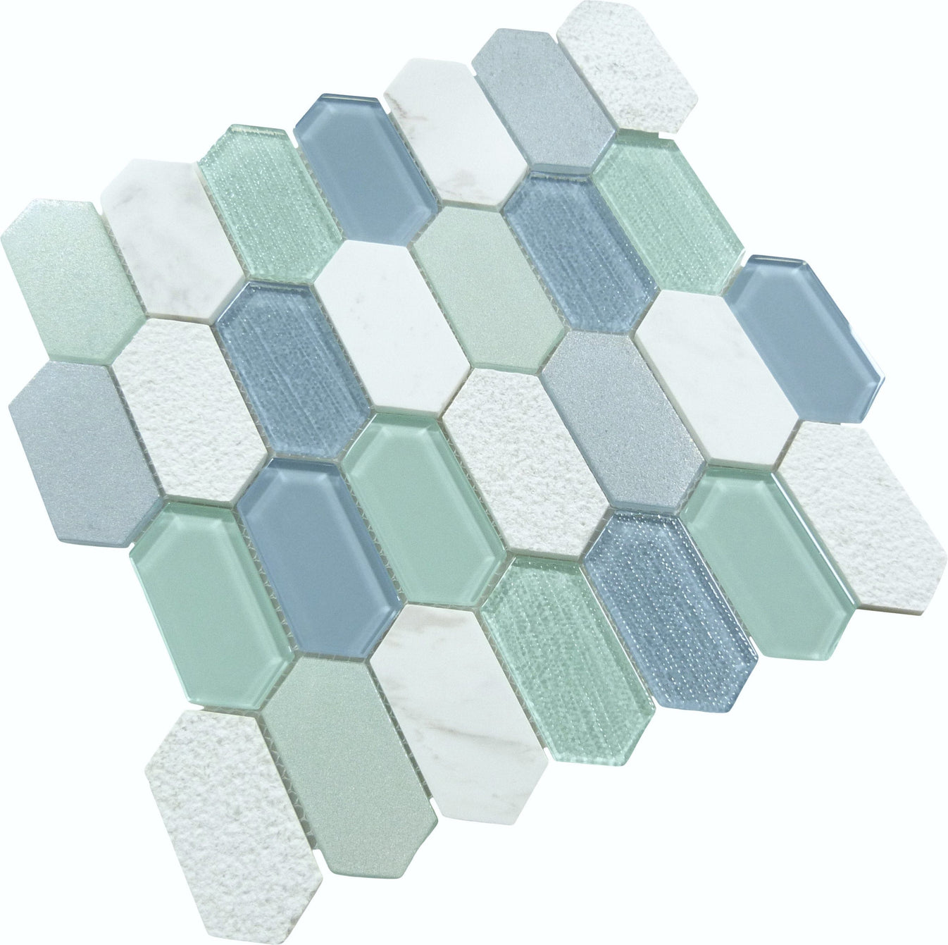 Modular Garden Lucia Isle Blue Elongated Hexagon Tile | Oasis Tile