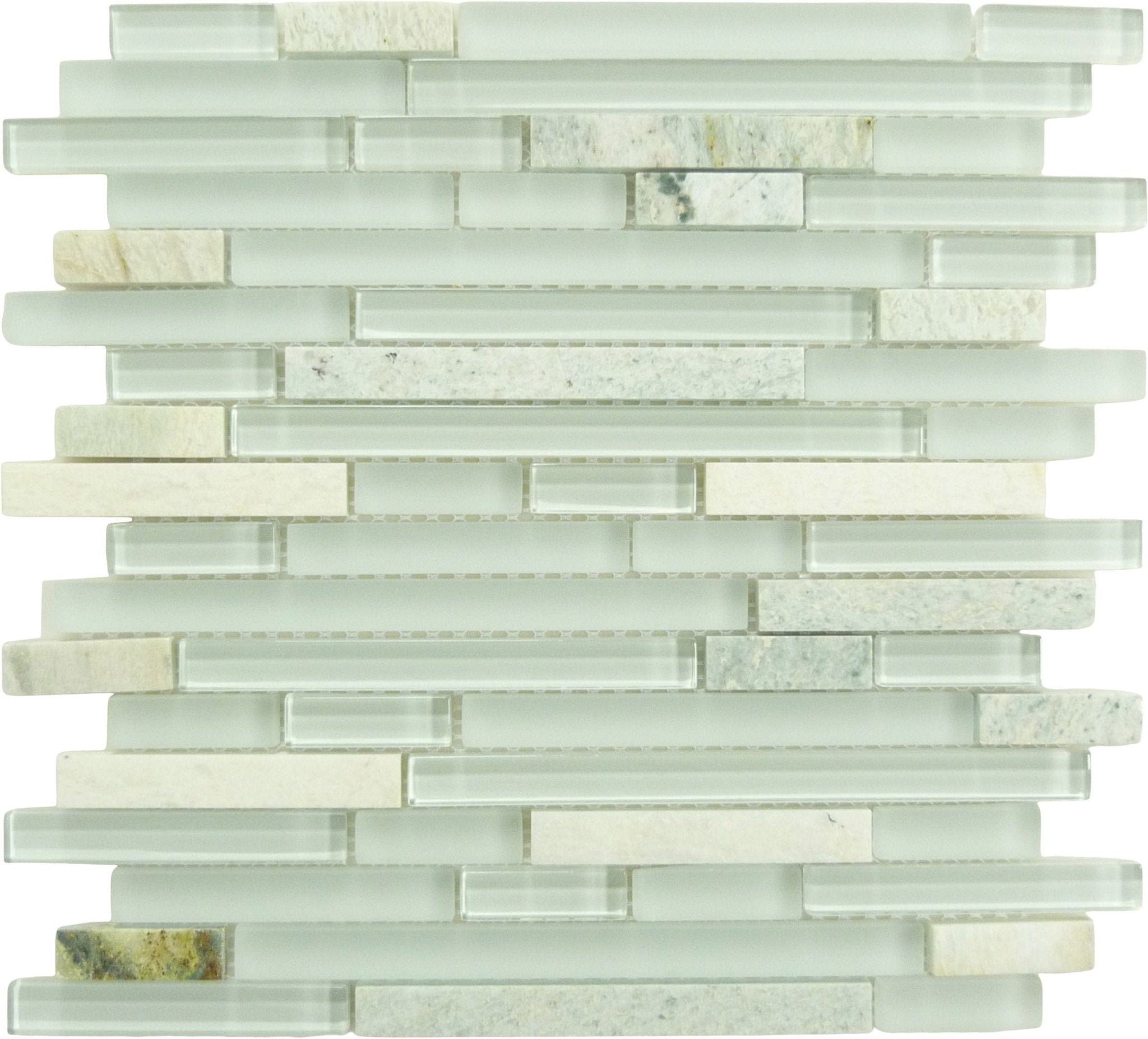 Random Bricks Green Glass and Stone Tile Glossy Frosted SES02