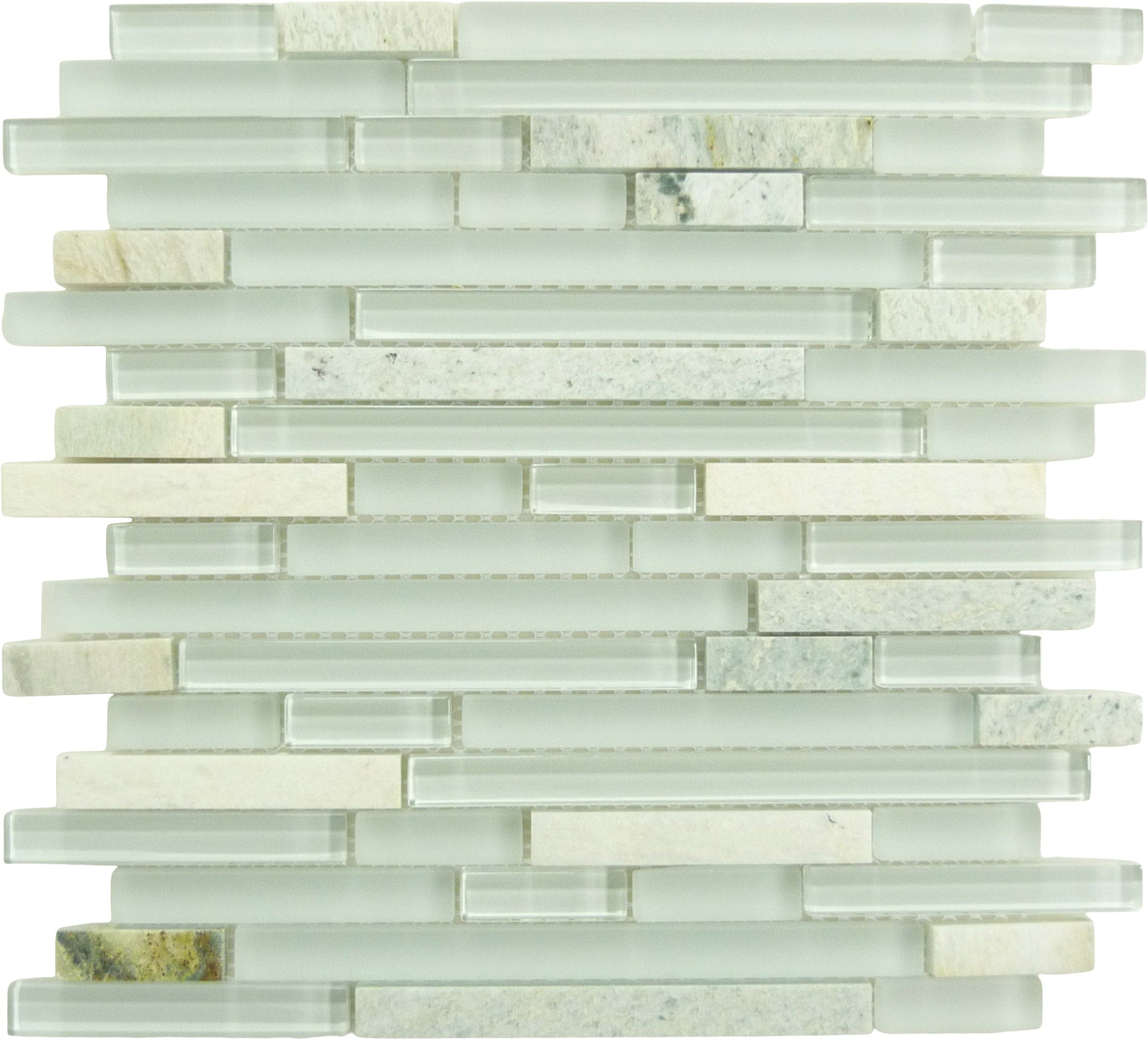 Random Bricks Green Glass and Stone Tile Glossy Frosted SES02