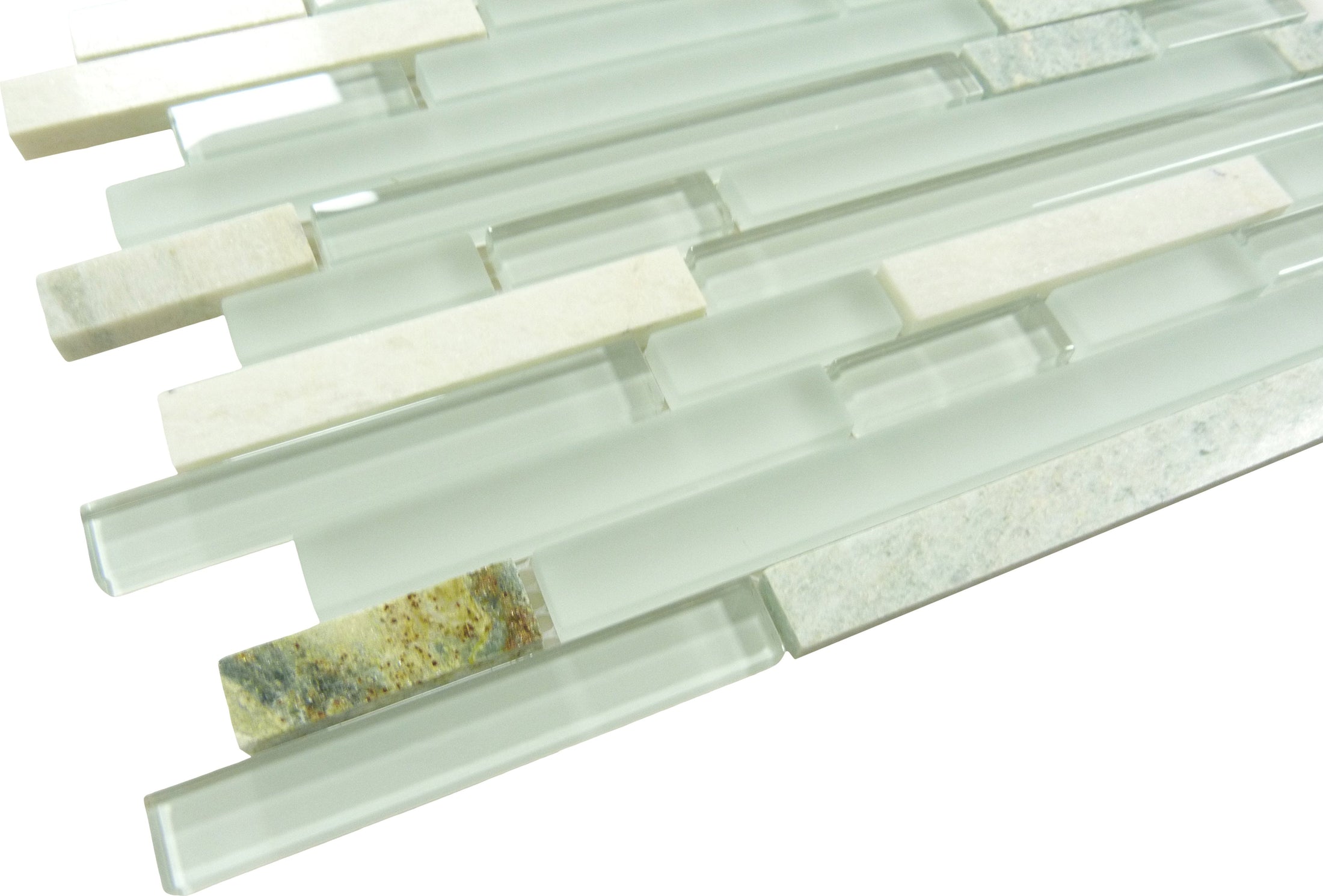 Random Bricks Green Glass and Stone Tile Glossy Frosted SES02