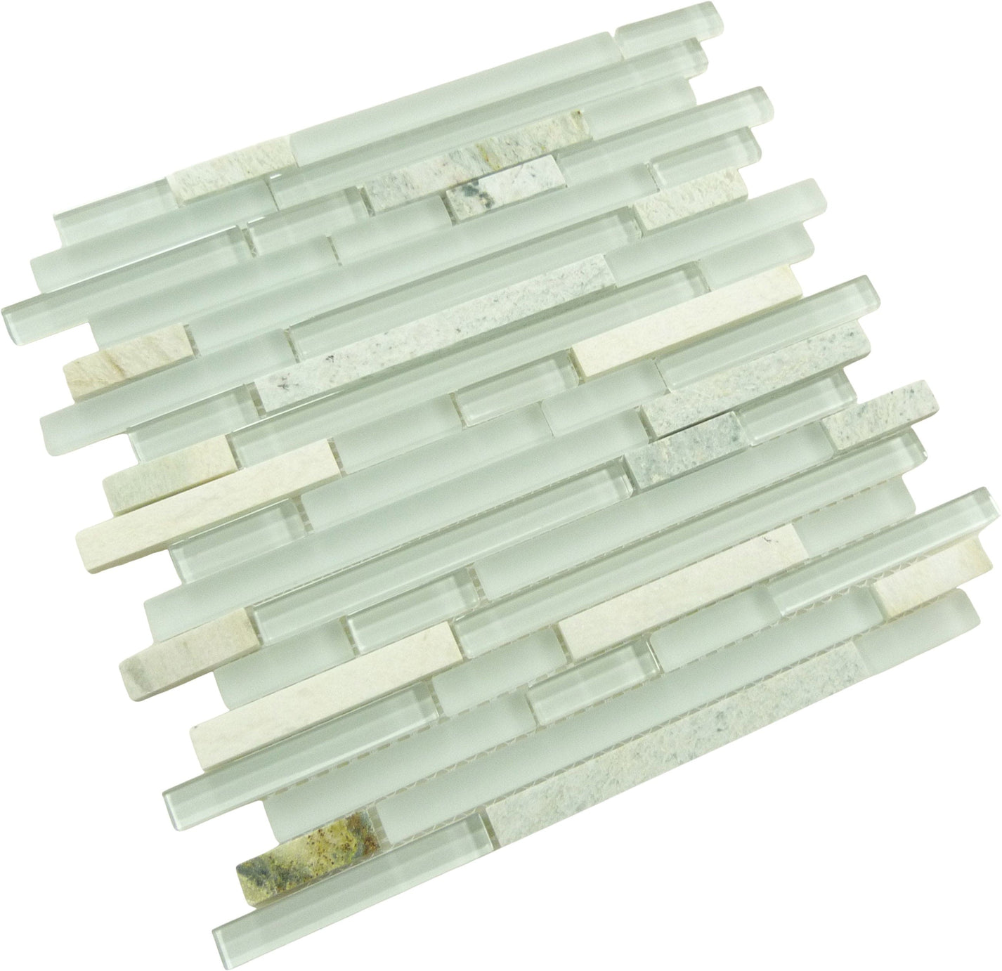 Random Bricks Green Glass and Stone Tile Glossy Frosted SES02