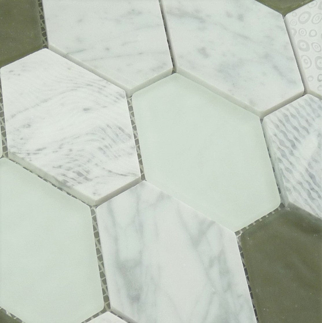 Buy Anthracite Geo Hexagon Glass & Stone Tile