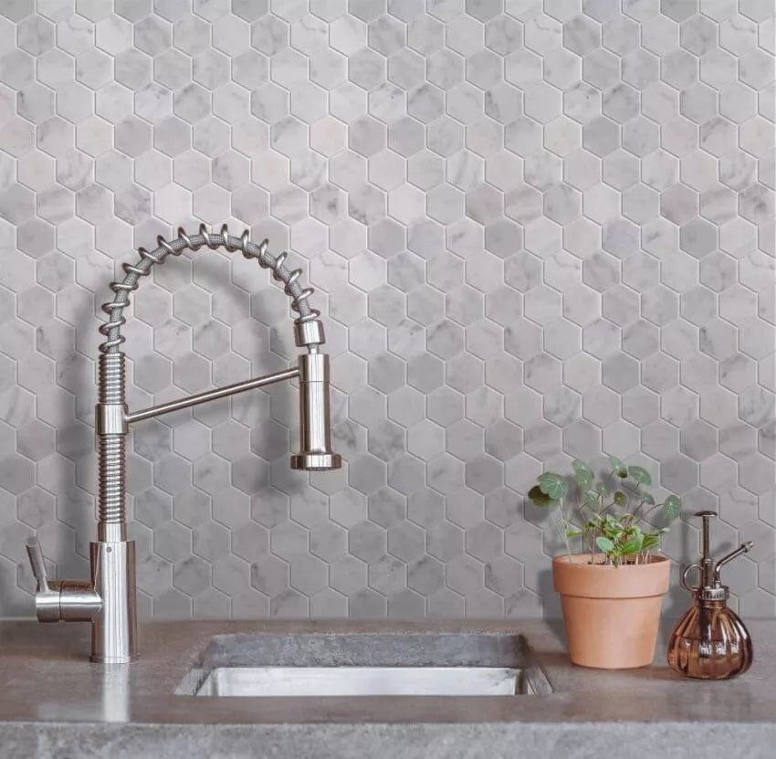 White Hexagon Polished Stone Tile: 212055 | Shop Oasis Tile