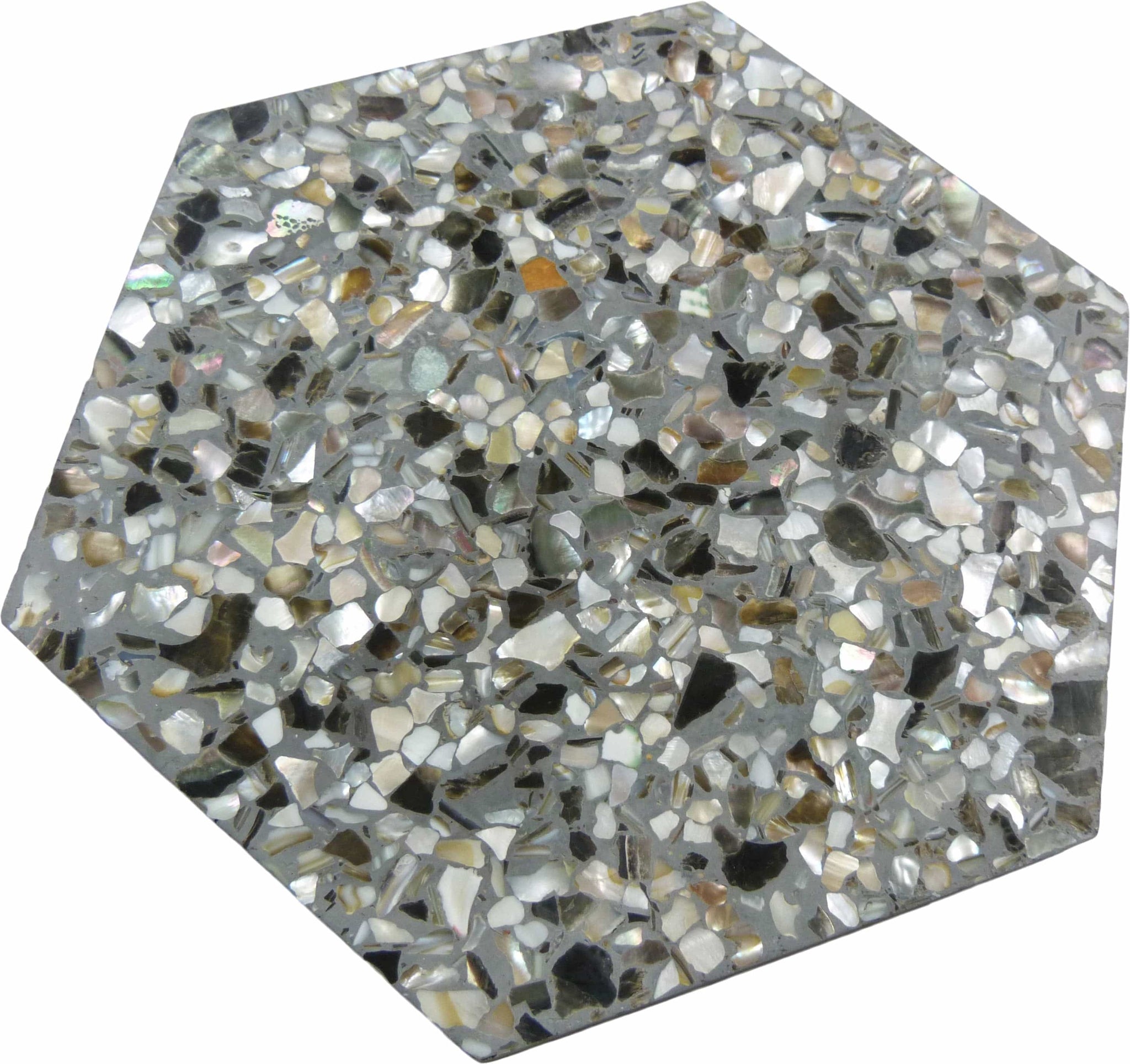 Aquaterra Black Hex Terrazzo and Shell Polished Tile | Oasis Tile
