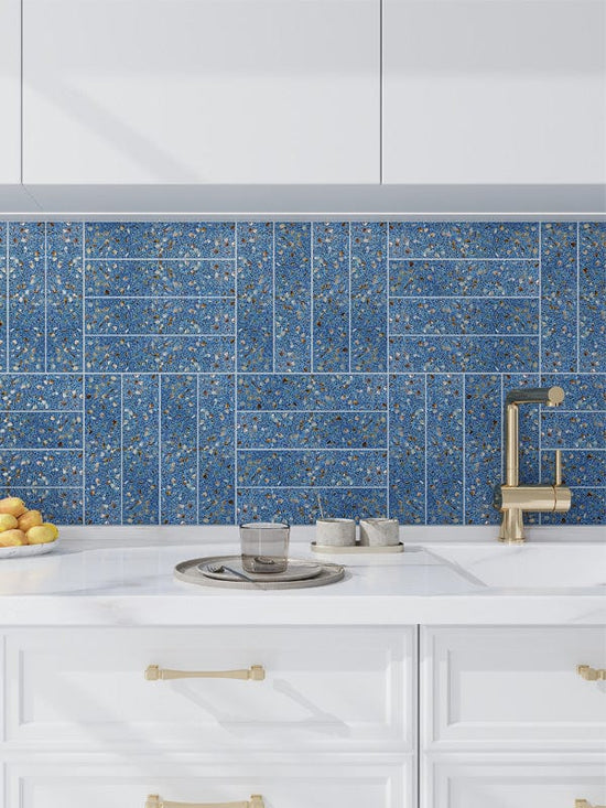 Aquaterra Blue Brick Terrazzo and Shell Polished Tile | Oasis Tile