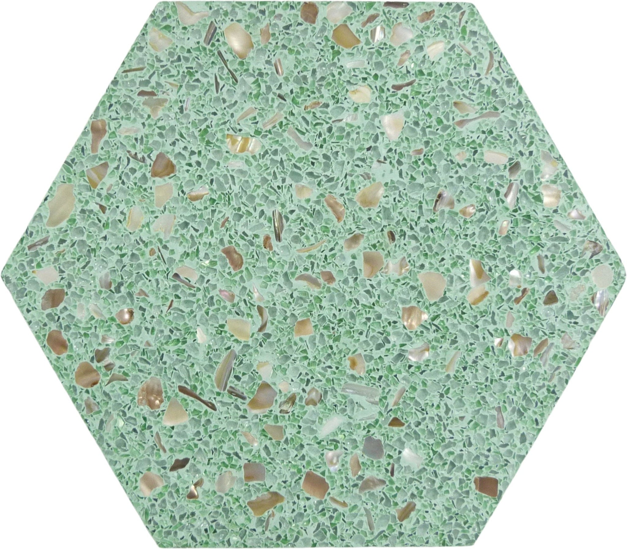 Aquaterra Green Hex Terrazzo and Shell Polished Tile | Oasis Tile