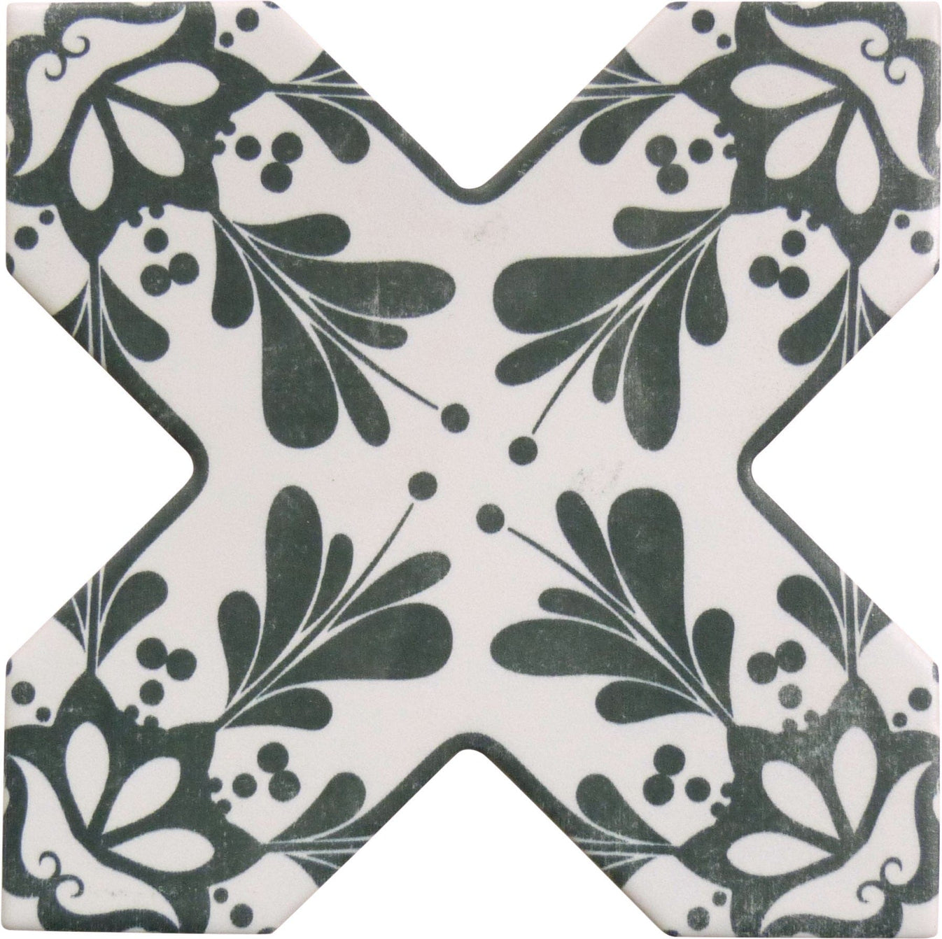 Moorish Black Cross Deco Ceramic Matte Tile | Oasis Tile