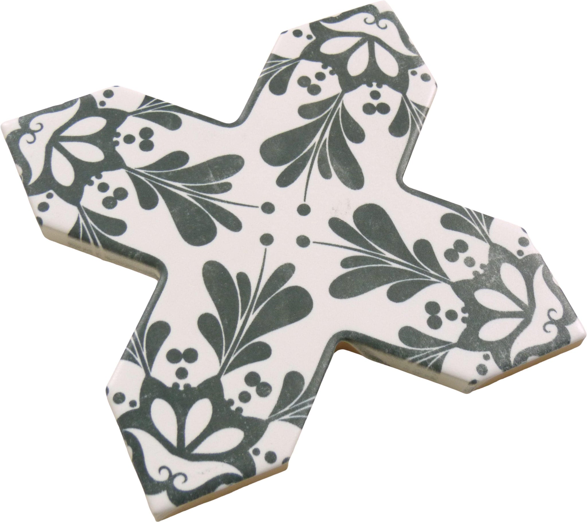 Moorish Black Cross Deco Ceramic Matte Tile | Oasis Tile