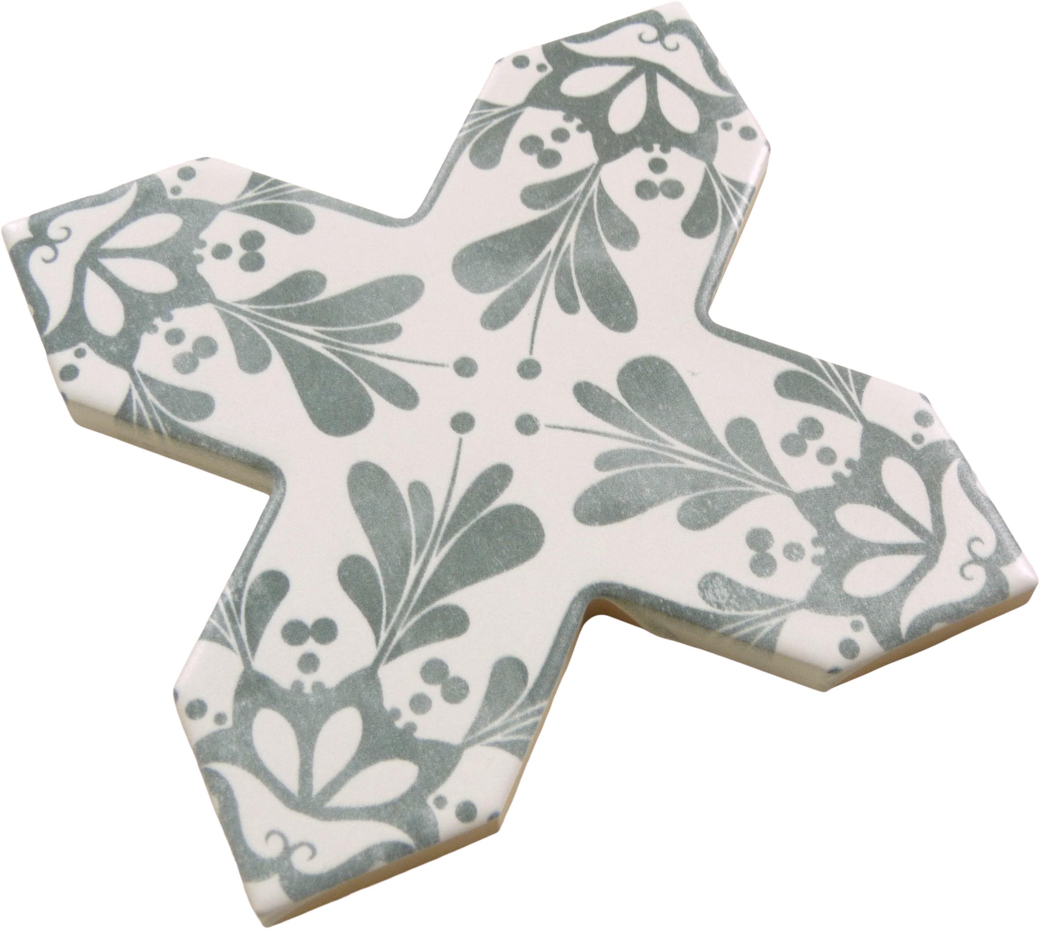 Moorish Grey Cross Deco Ceramic Matte Tile | Oasis Tile