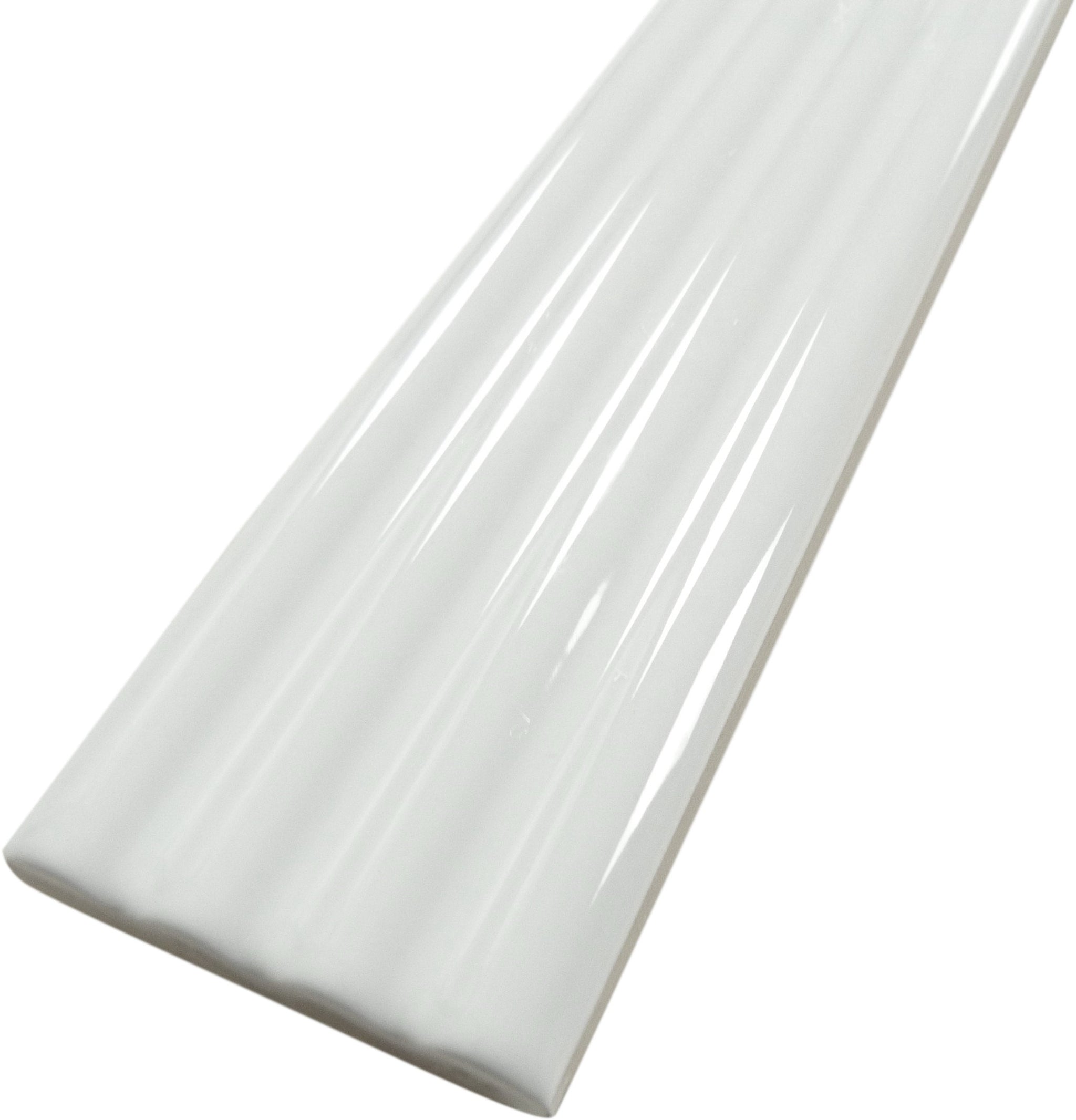 Ridge White Deco Glossy 2x8 Ceramic Tile | Oasis Tile