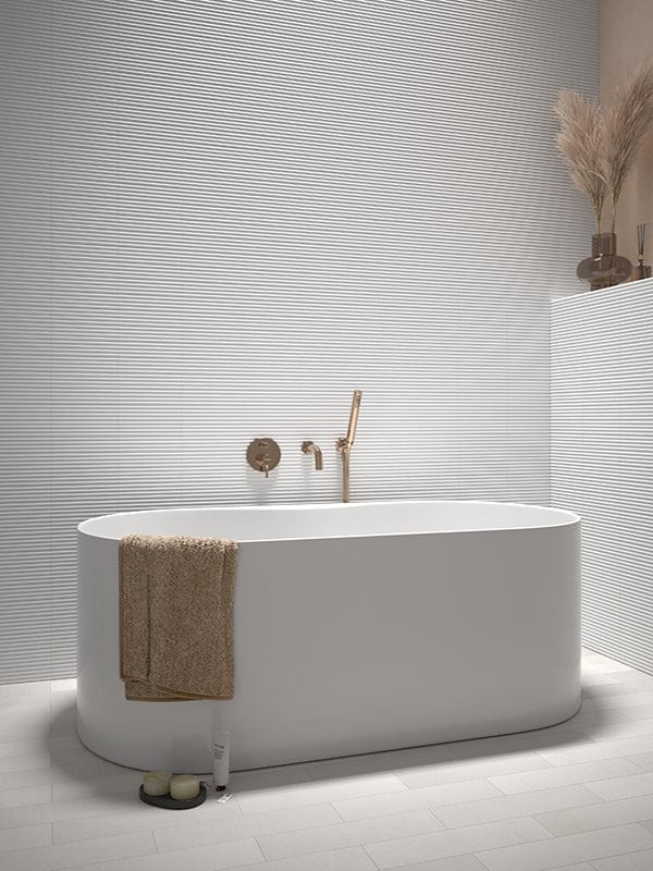 Ridge White Deco Matte 2x8 Ceramic Tile | Oasis Tile