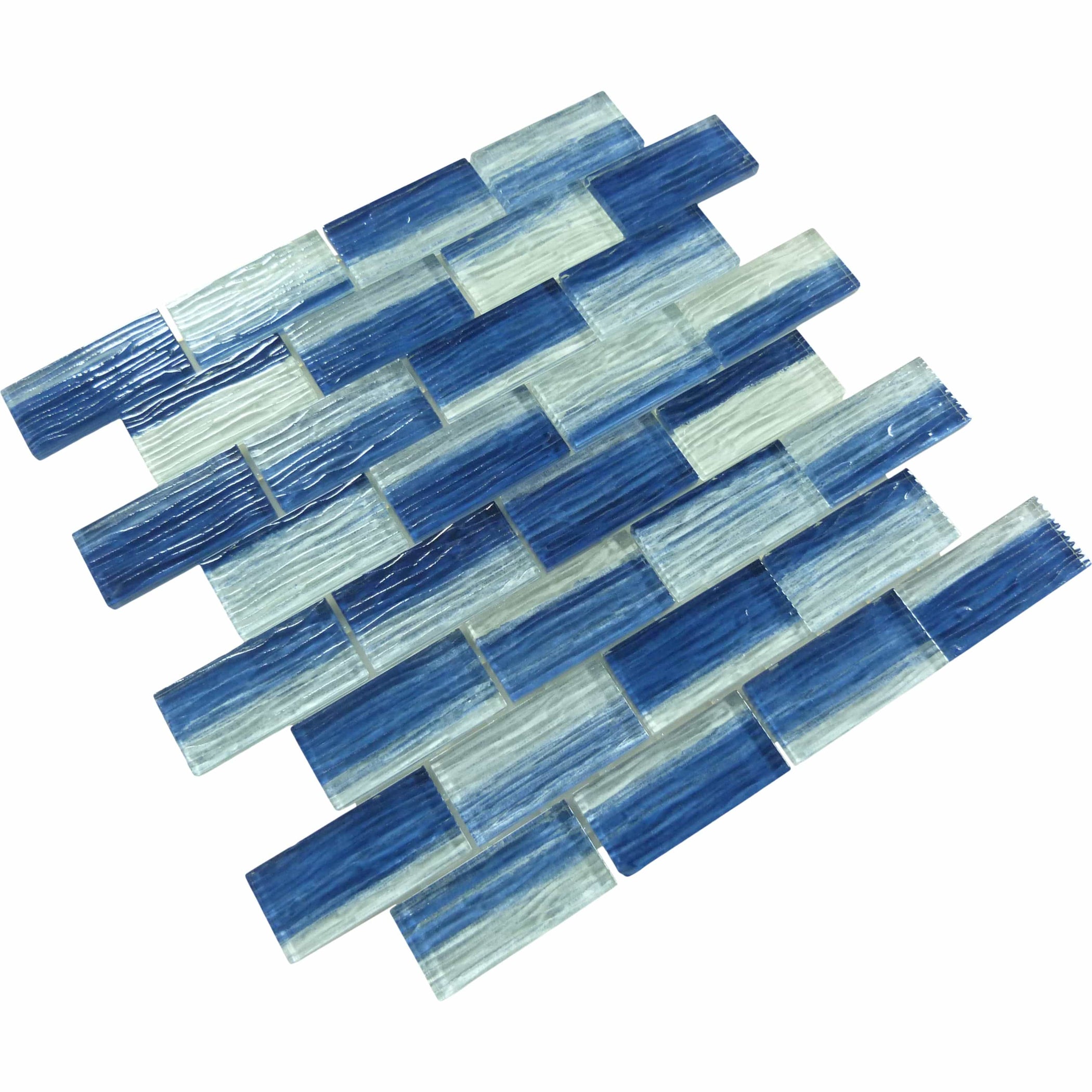 Blue Black Blend Wave Glossy Glass Tile