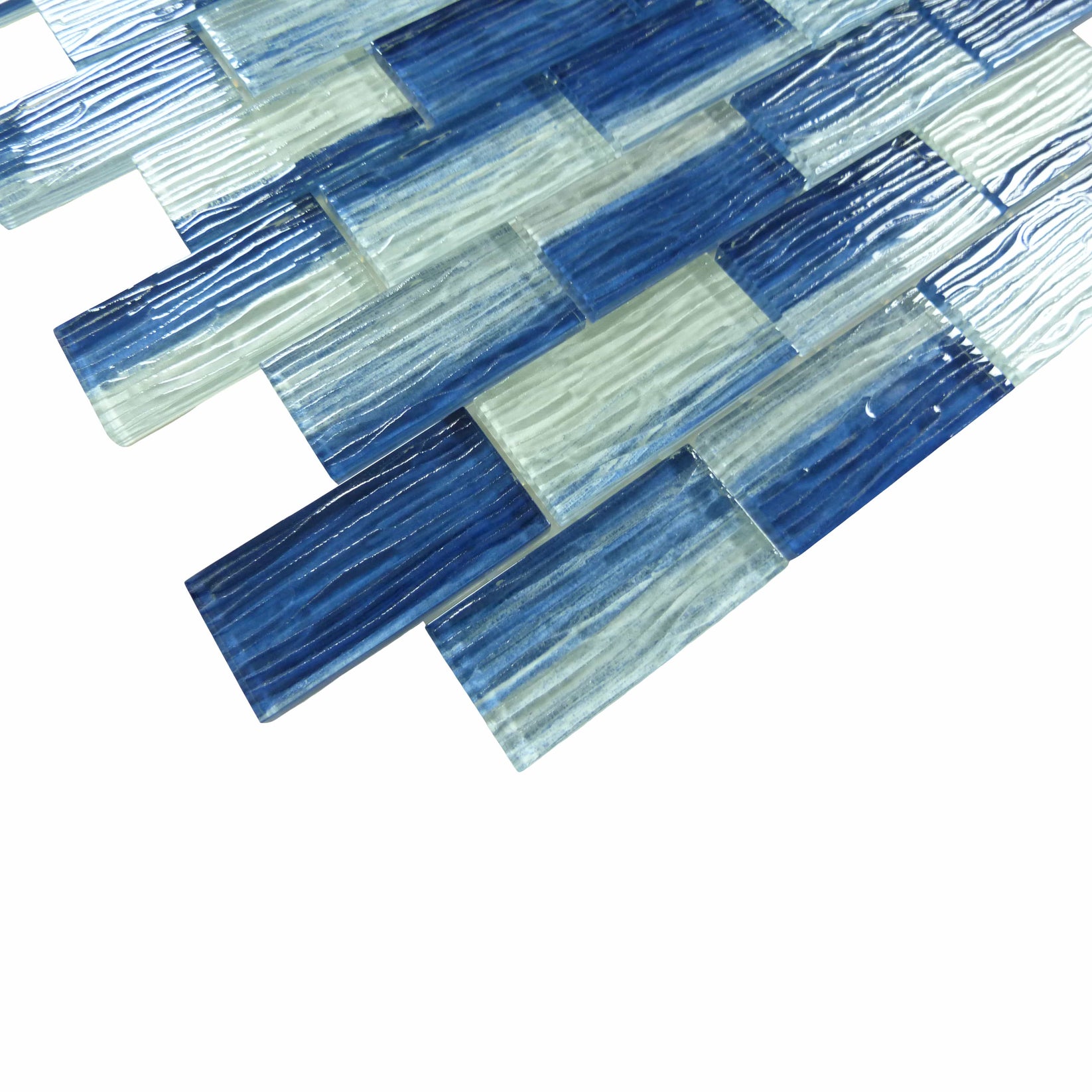 Blue Black Blend Wave Glossy Glass Tile