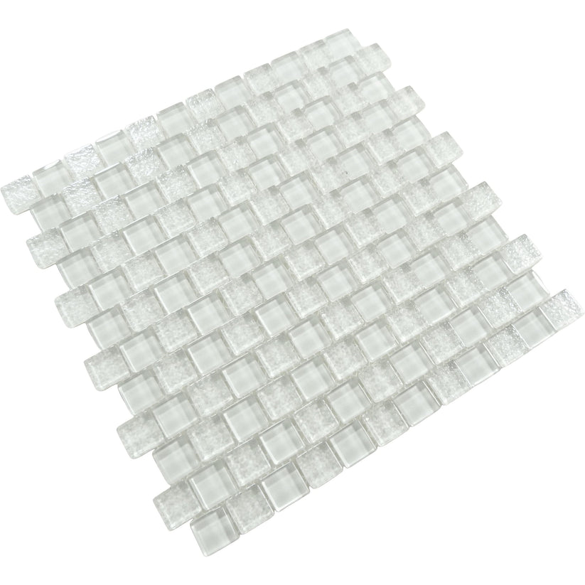 Bright White 1x1 Offset Glass Tile | Oasis Tile