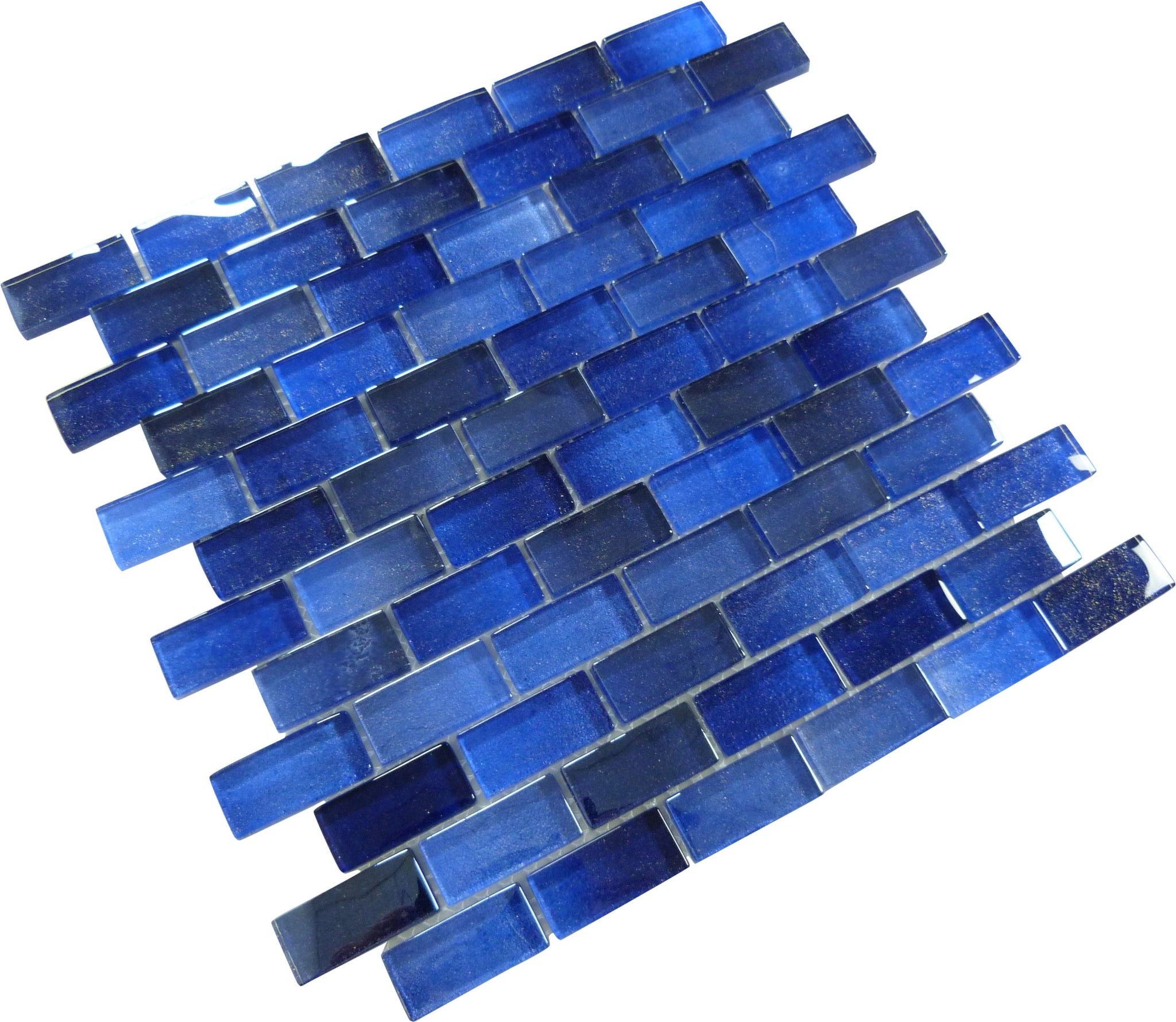 Crystal Waters Deep Sea Blue 1x2 Offset Glass Tile | Oasis Tile