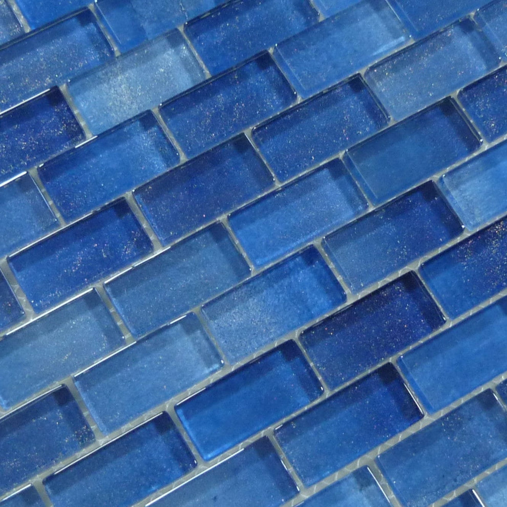 Crystal Waters Gulf Stream Blue 1x2 Offset Glass Tile | Oasis Tile