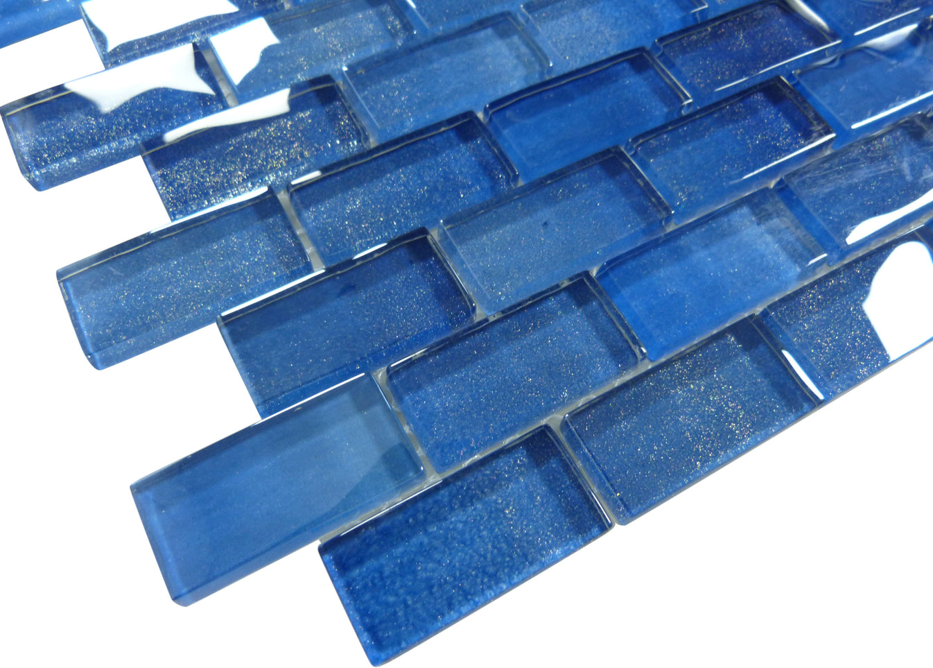 Crystal Waters Gulf Stream Blue 1x2 Offset Glass Tile | Oasis Tile