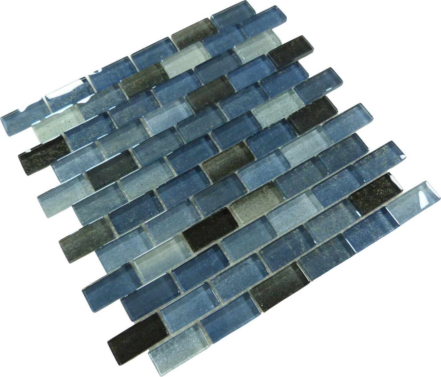 Crystal Waters Lagoon Grey 1x2 Offset Glass Tile | Oasis Tile