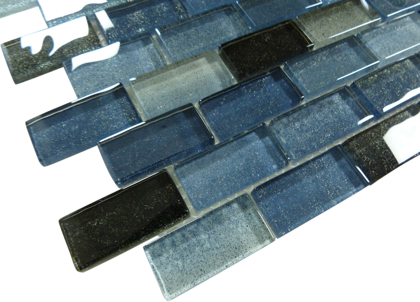 Crystal Waters Lagoon Grey 1x2 Offset Glass Tile | Oasis Tile