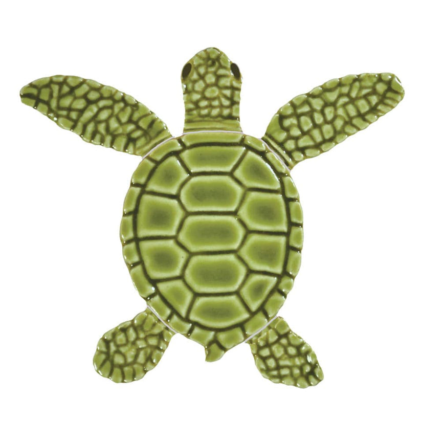 Loggerhead Turtle B Mini Green Porcelain Mosaics Pool Tile | Oasis Tile