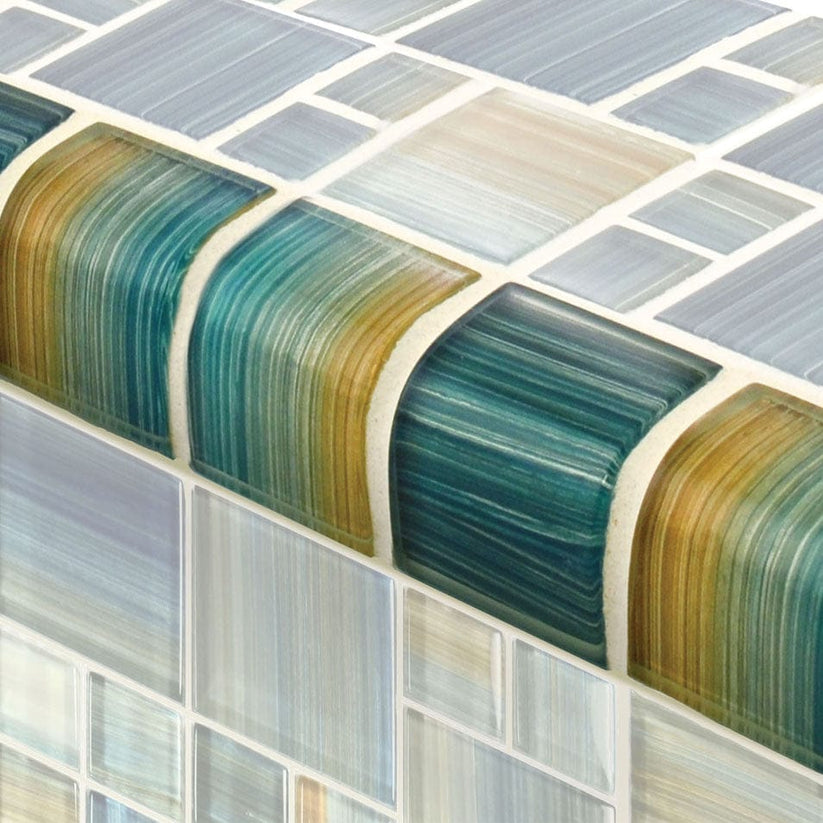 Watercolors Trim Aqua Blend 2x2 Glossy Glass Tile | Oasis Tile