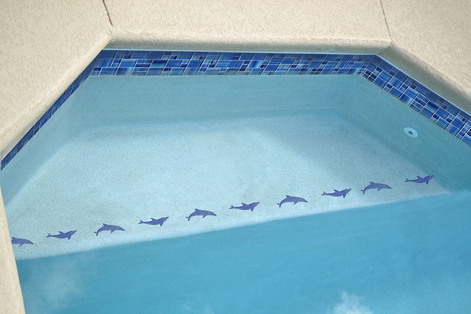 Step Markers Dolphins Blue 3x24 Porcelain Mosaics Pool Tile | Oasis Tile