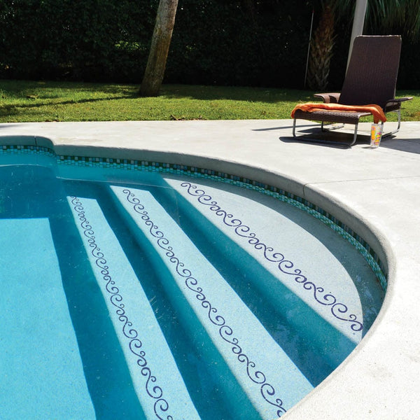 Step Markers Swirls Blue 3x24 Porcelain Mosaics Pool Tile | Oasis Tile