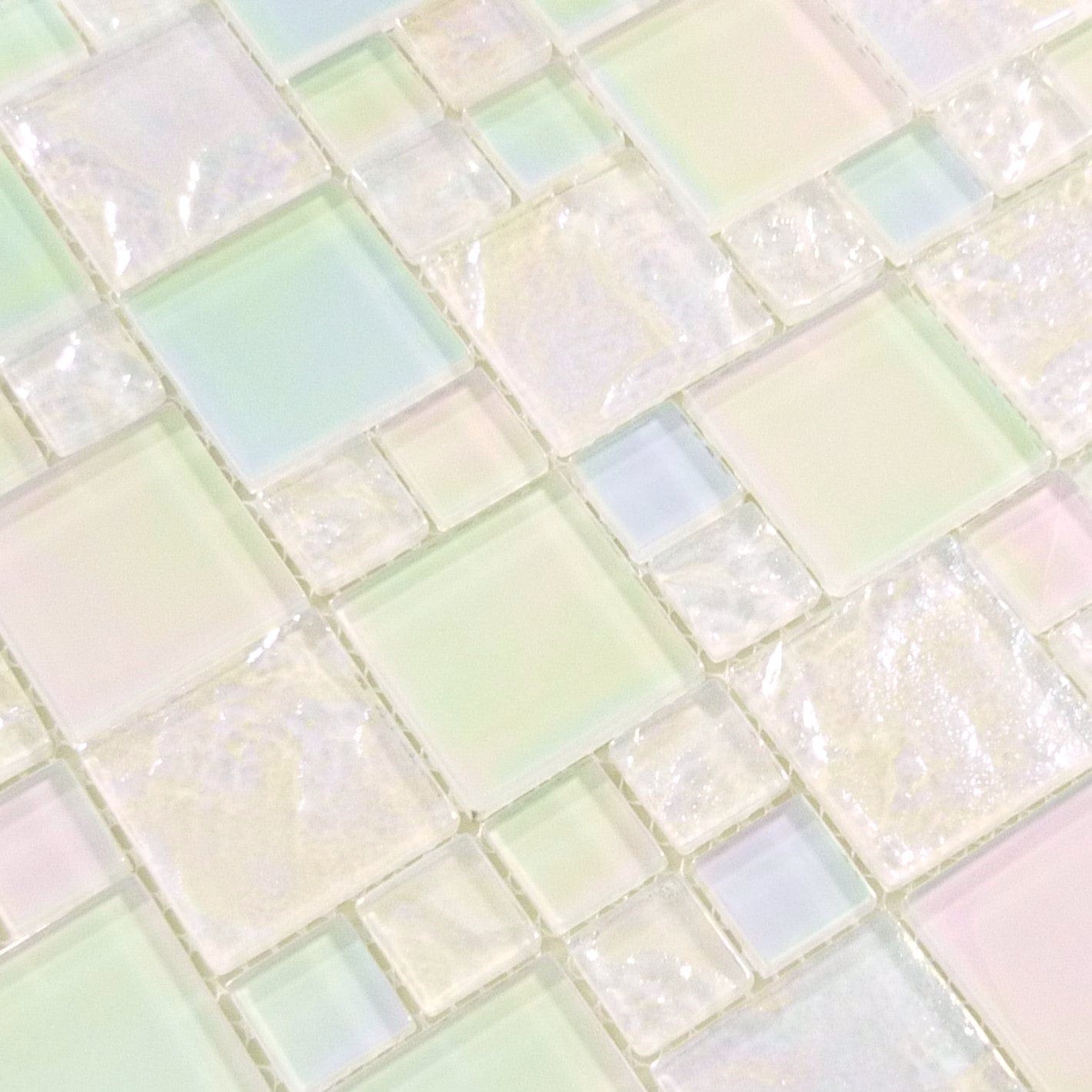 Harmony White Mix Square Glass Tile | Oasis Tile