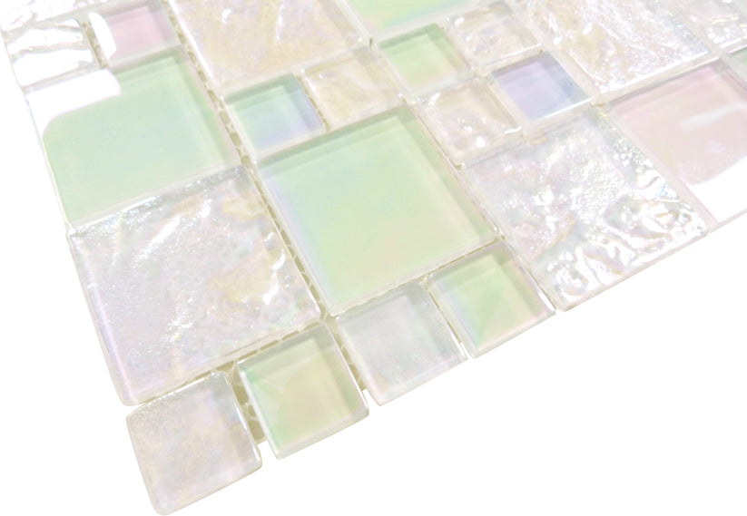 Harmony White Mix Square Glass Tile | Oasis Tile