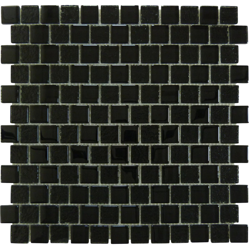 Serenity Black 1x1 Offset Glass Tile | Oasis Tile