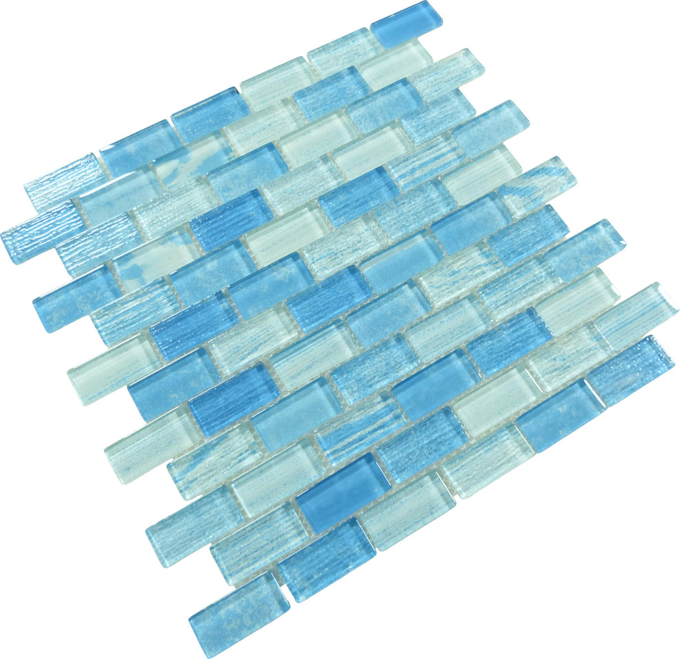 Wave Aqua 1x2 Glossy Glass Tile | Oasis Tile