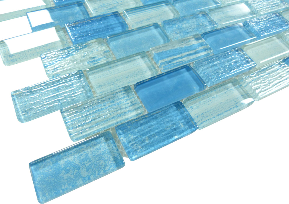 Wave Aqua 1x2 Glossy Glass Tile | Oasis Tile