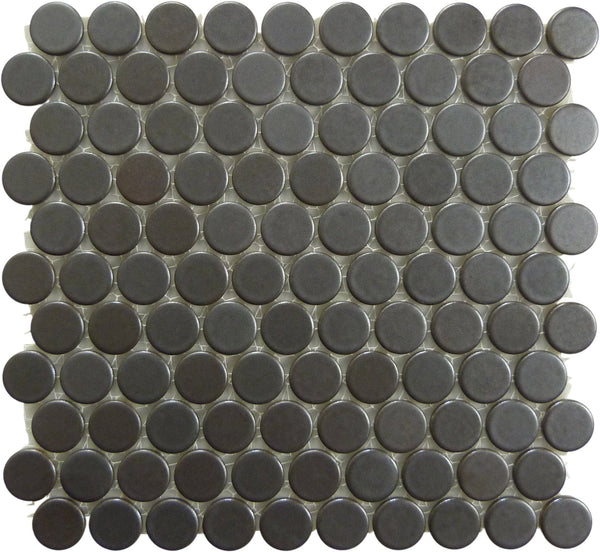 Obsidian Brown Penny Round Matte Porcelain Tile | Oasis Tile