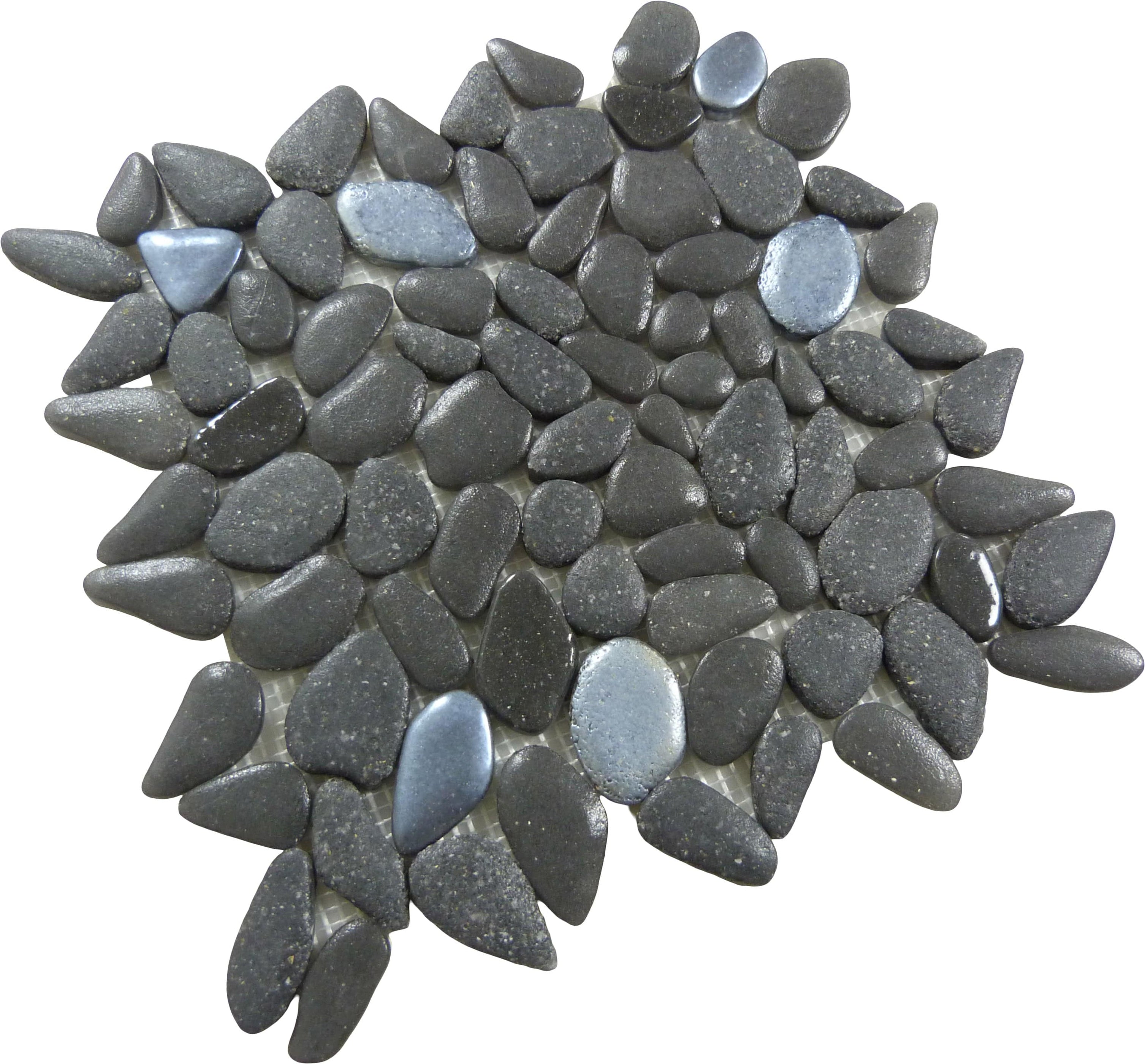 Tesoro Liquid Rocks Abyss Black Glass And Stone Pebble Tile Oasis Tile