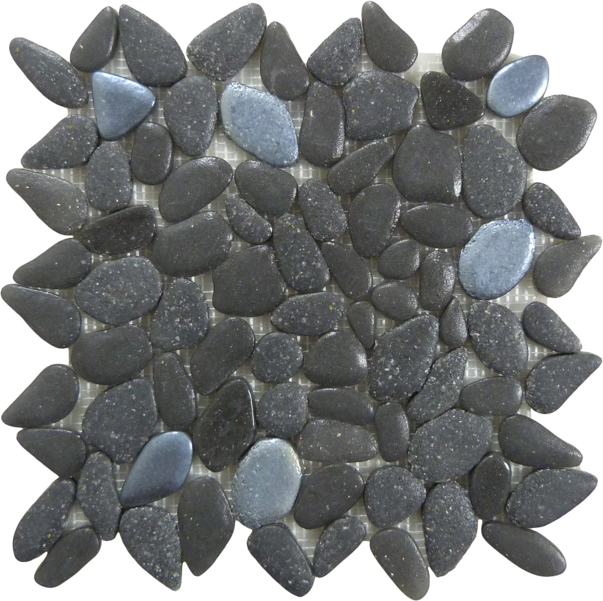 Tesoro Liquid Rocks Abyss Black Glass and Stone Pebble Tile | Oasis Tile