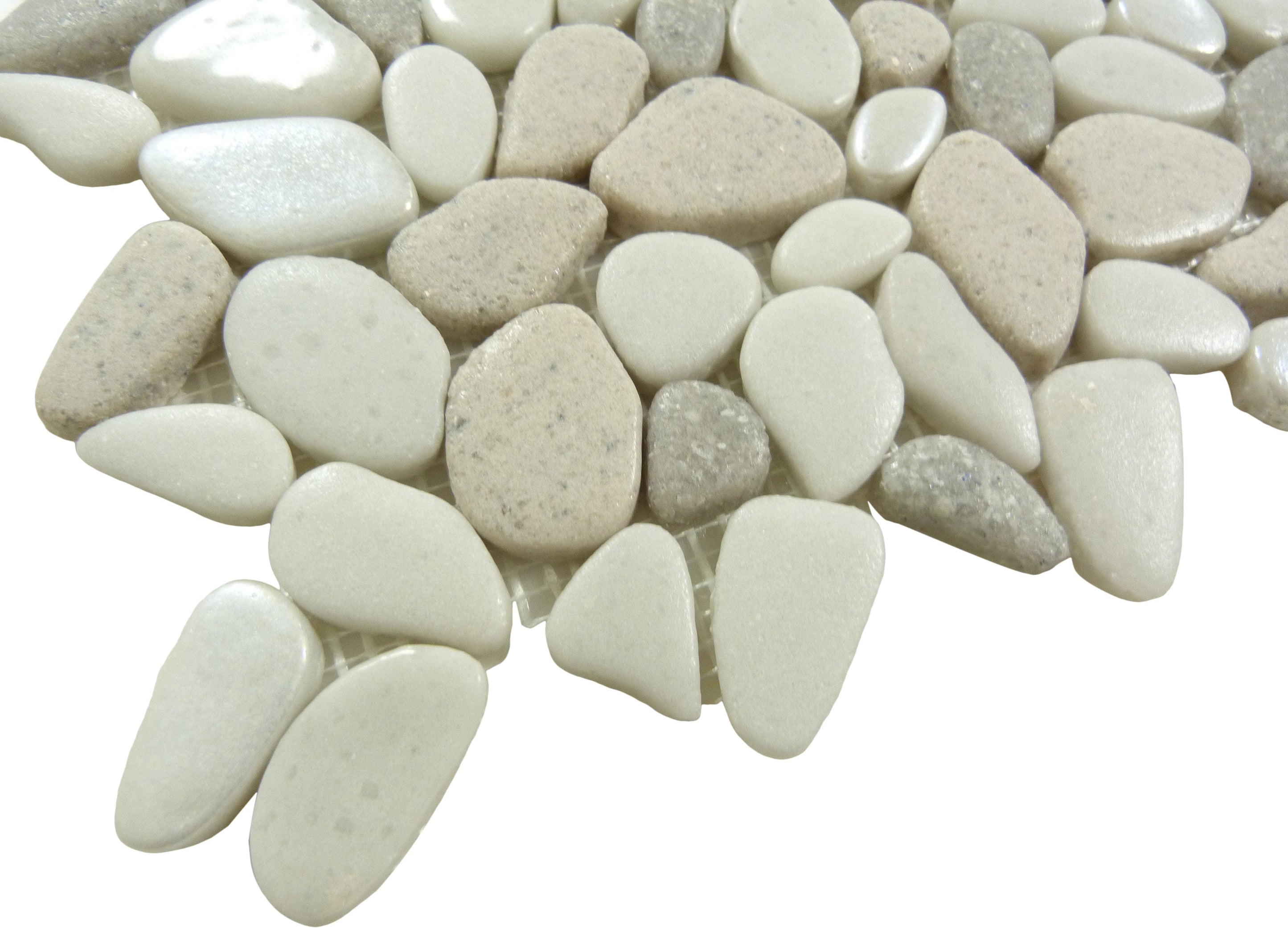 Tesoro Liquid Rocks Fresh Water Pearl Taupe Glass and Stone Pebble Tile ...