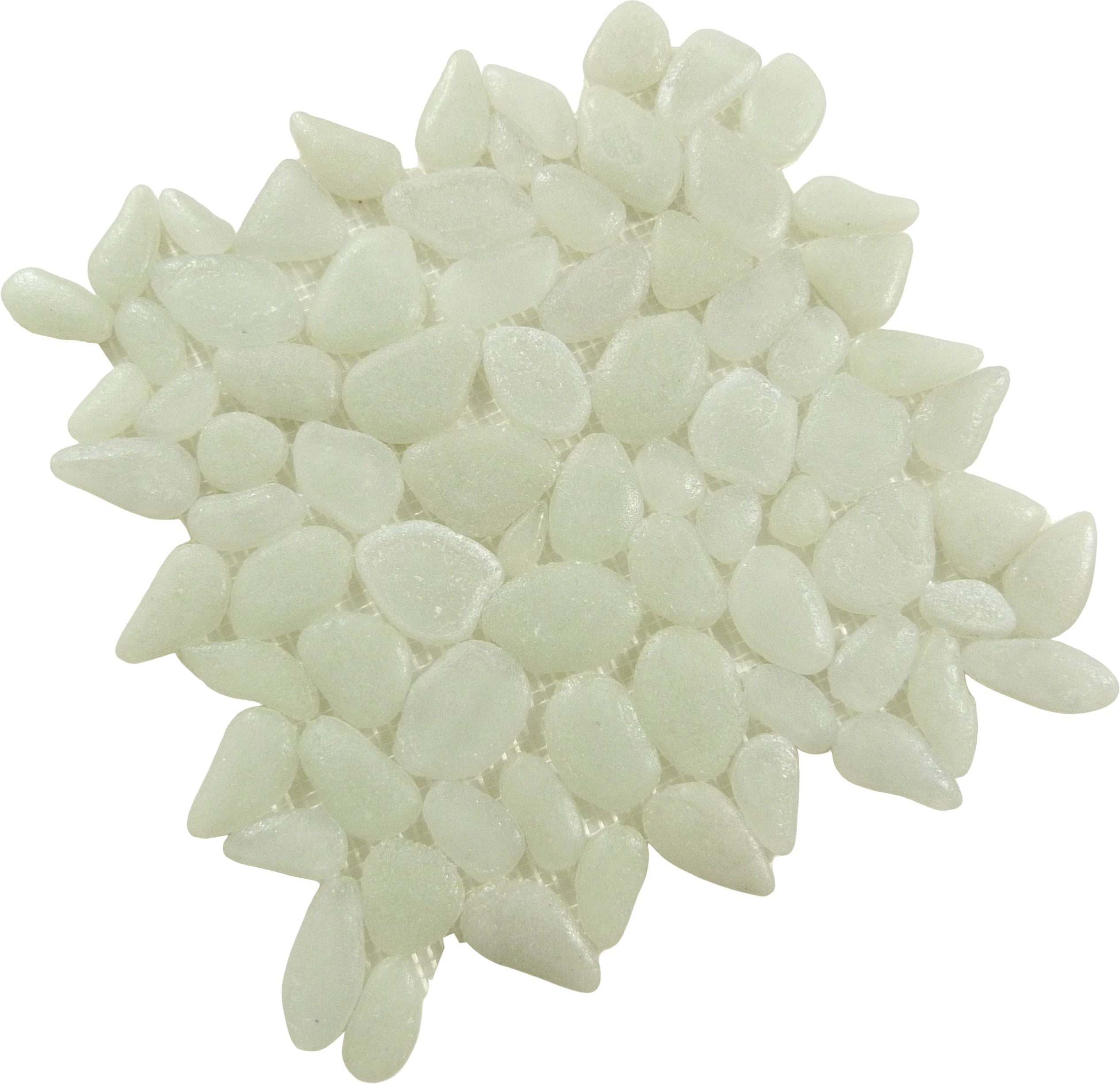 Tesoro Liquid Rocks Glacier White Glass Pebble Tile | Oasis Tile