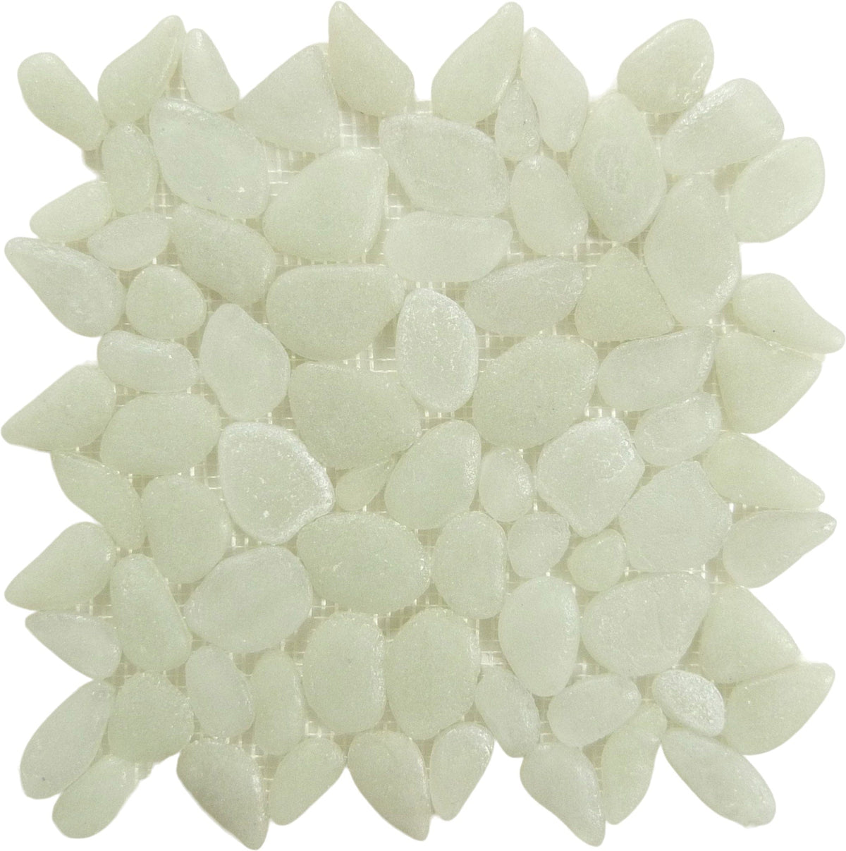 Tesoro Liquid Rocks Glacier White Glass Pebble Tile | Oasis Tile