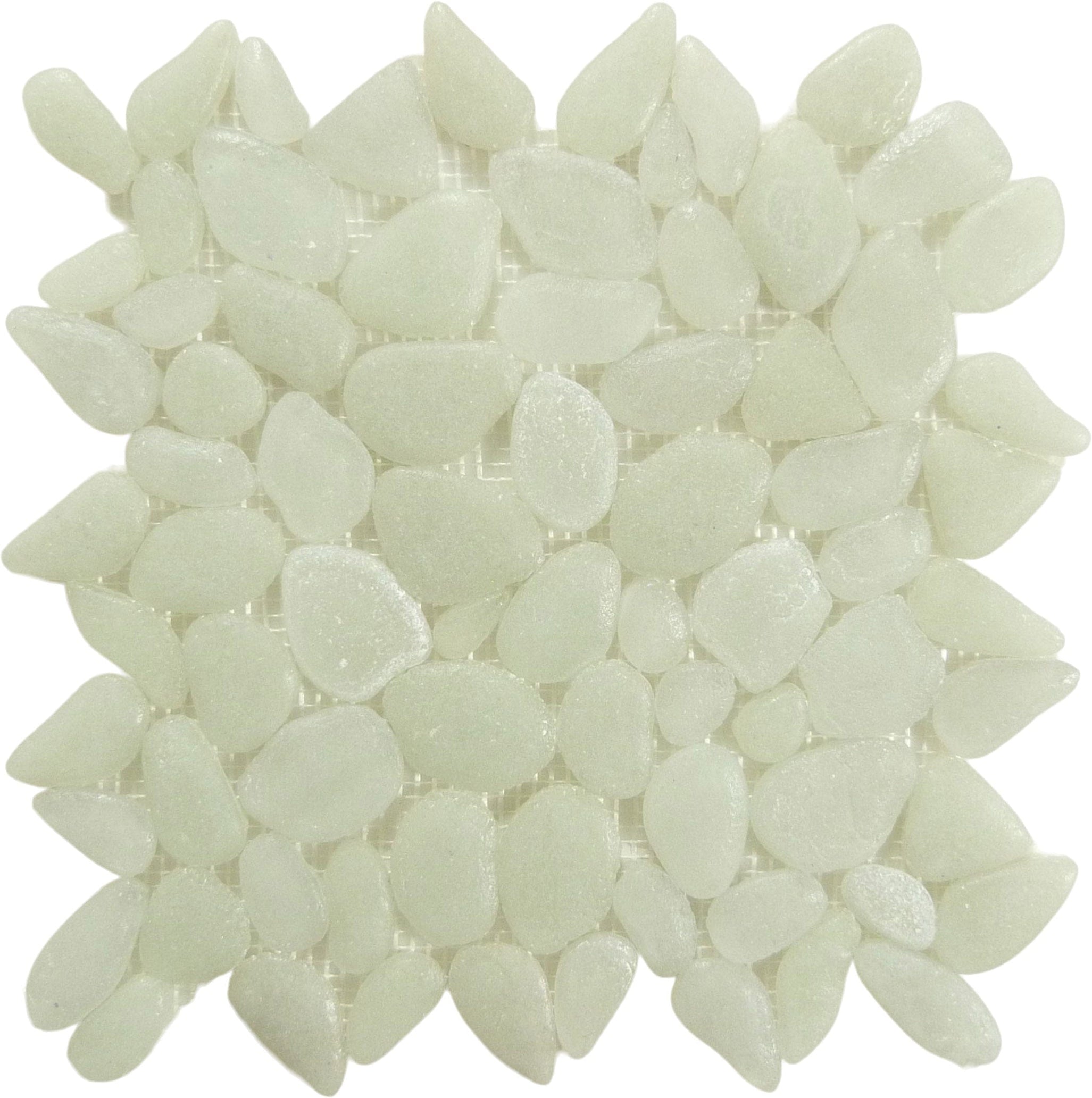 Tesoro Liquid Rocks Glacier White Glass Pebble Tile | Oasis Tile