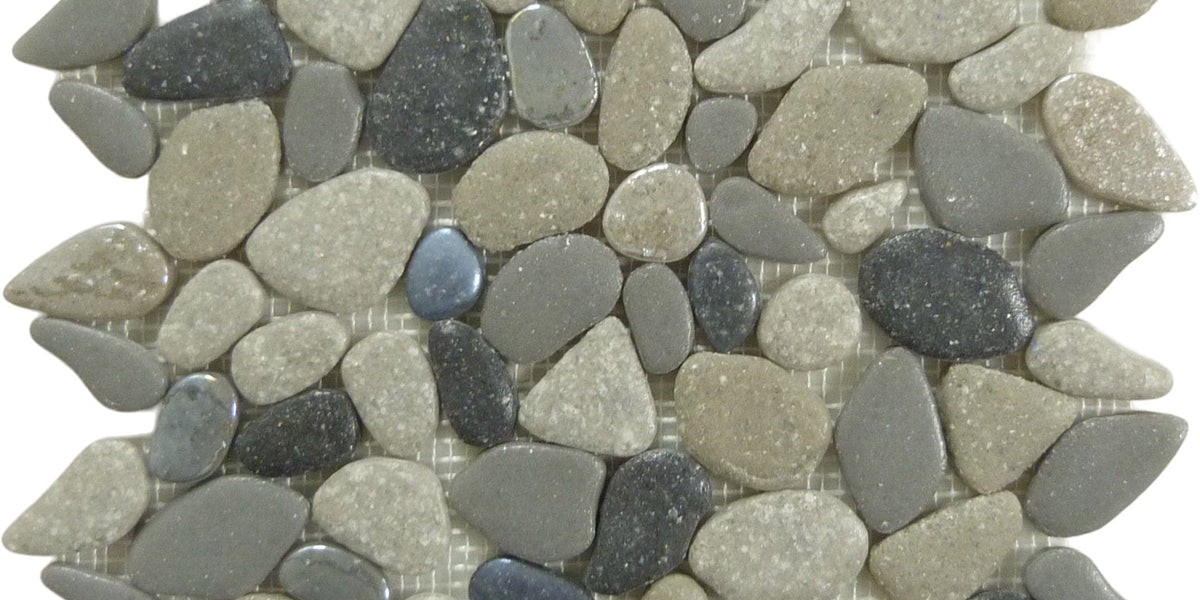Tesoro Liquid Rocks Southern Lakes Grey Glass and Stone Pebble Tile ...