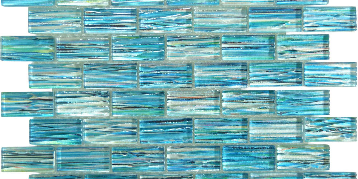 Tesoro Rainbow Streak Aqua 1x2 Glossy Glass Tile Oasis Tile