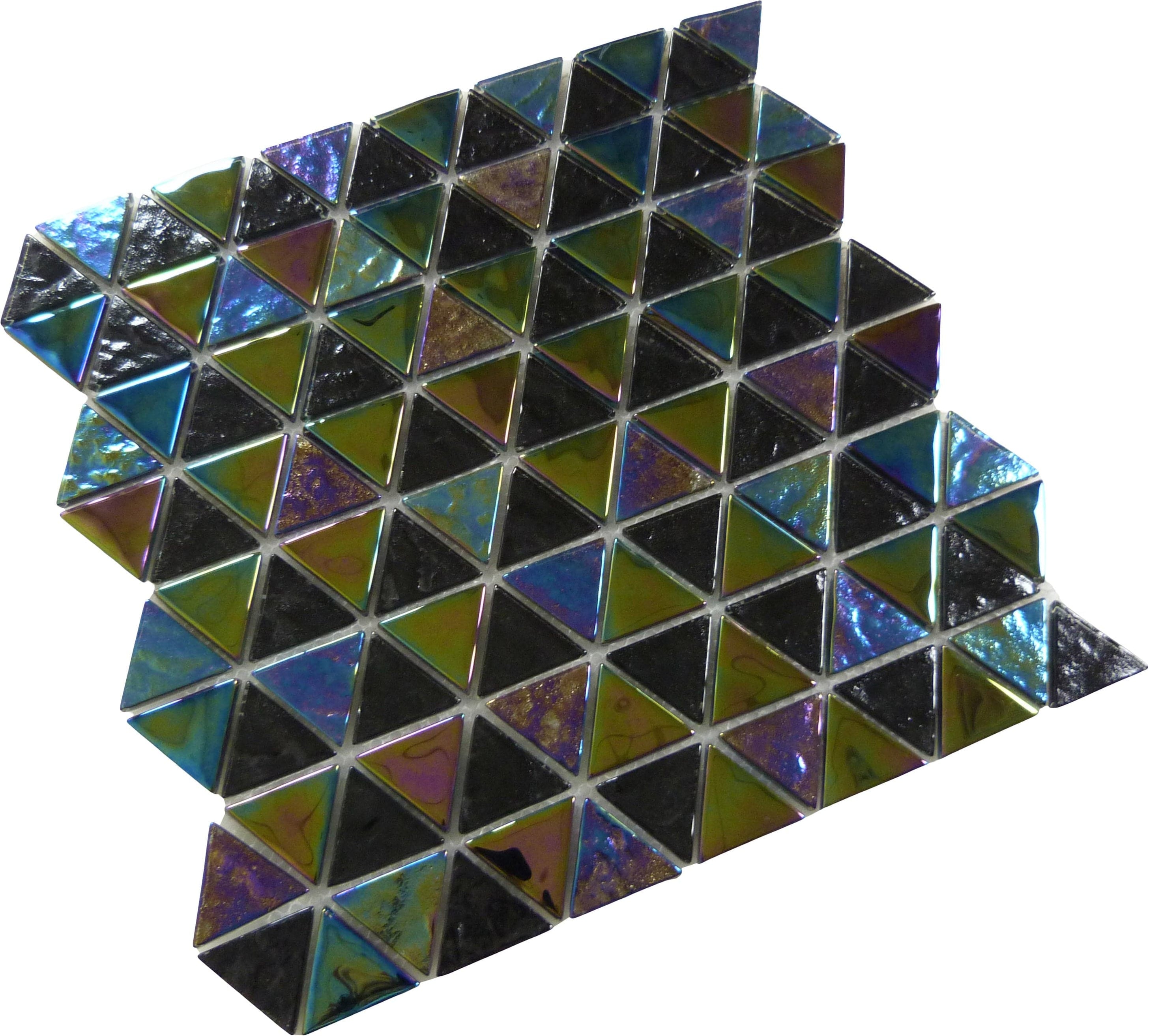 Tesoso Triangle Blackstone Black Glossy and Iridescent Glass Tile ...