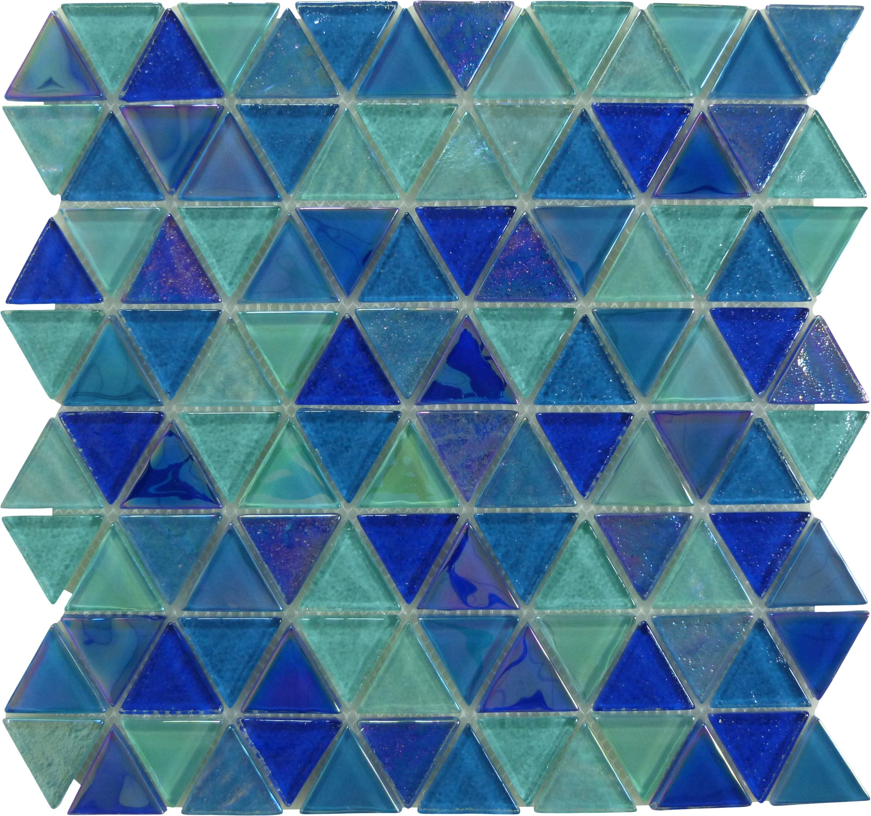 Tesoso Triangle Blendstone Blue Glossy and Iridescent Glass Tile ...
